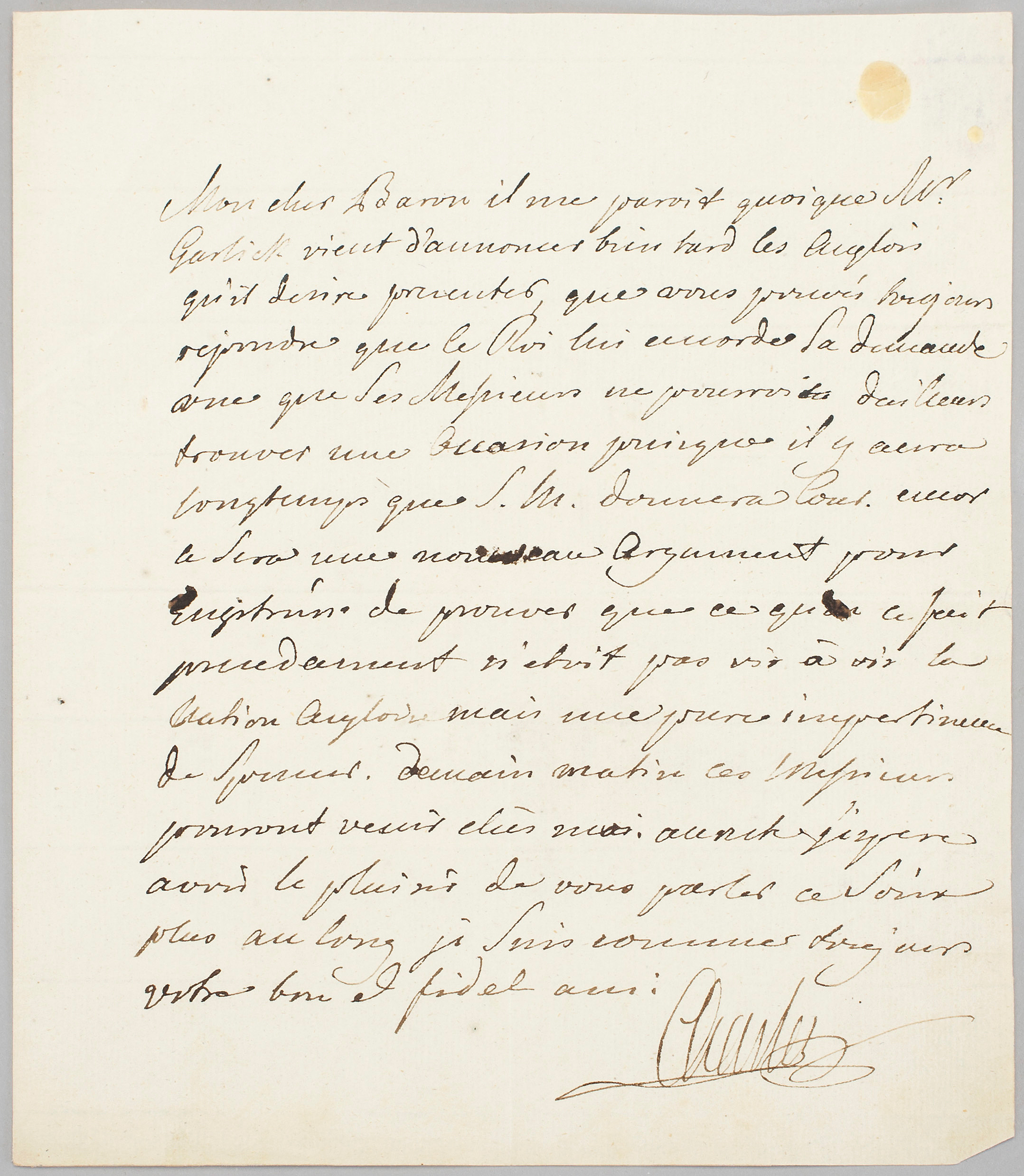 HERTIG KARL (1748-1818), egenhändigt och signerat brev. - Bukowskis