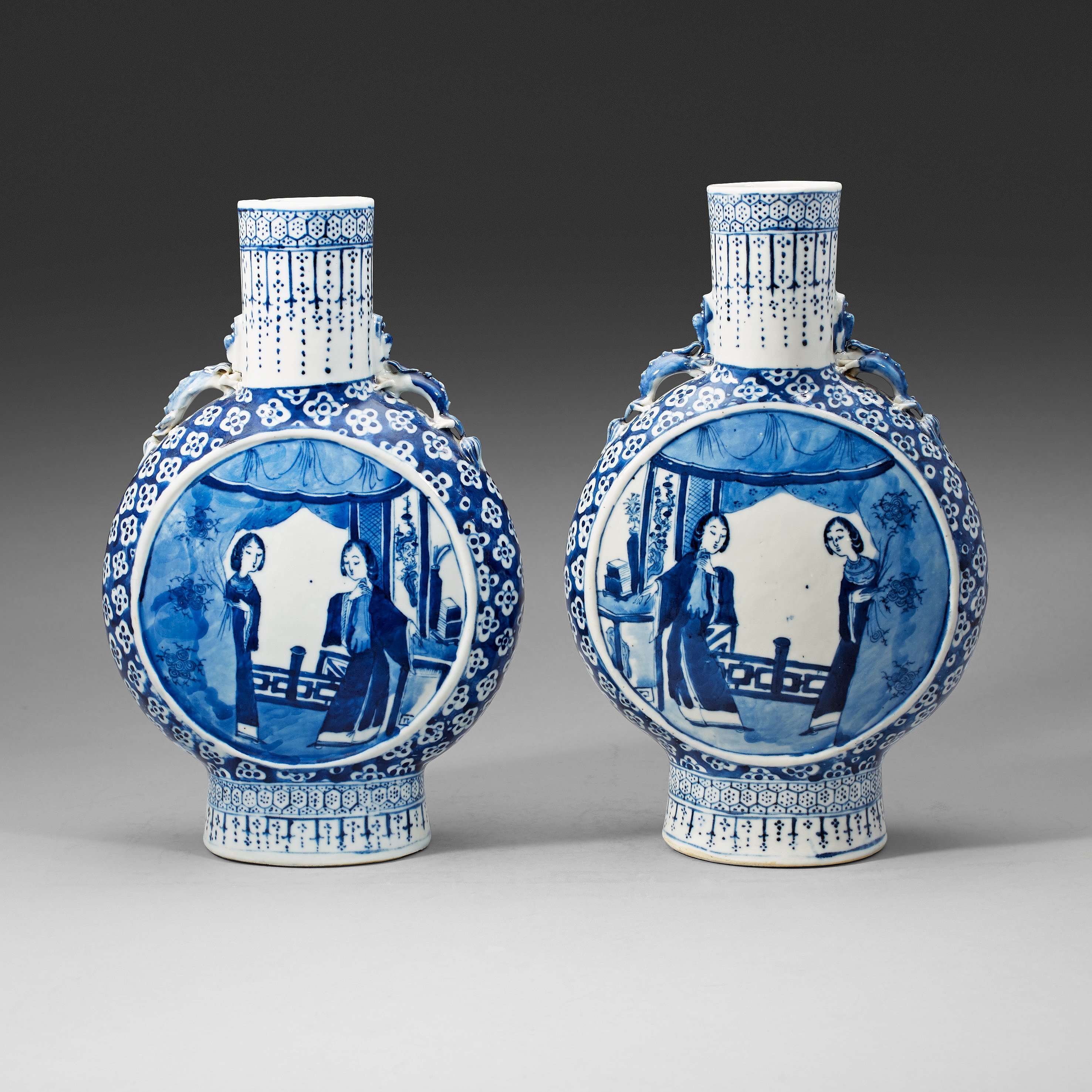 A pair of blue and white moon flasks, Qing dynasty, Qianlong (1736-95 ...