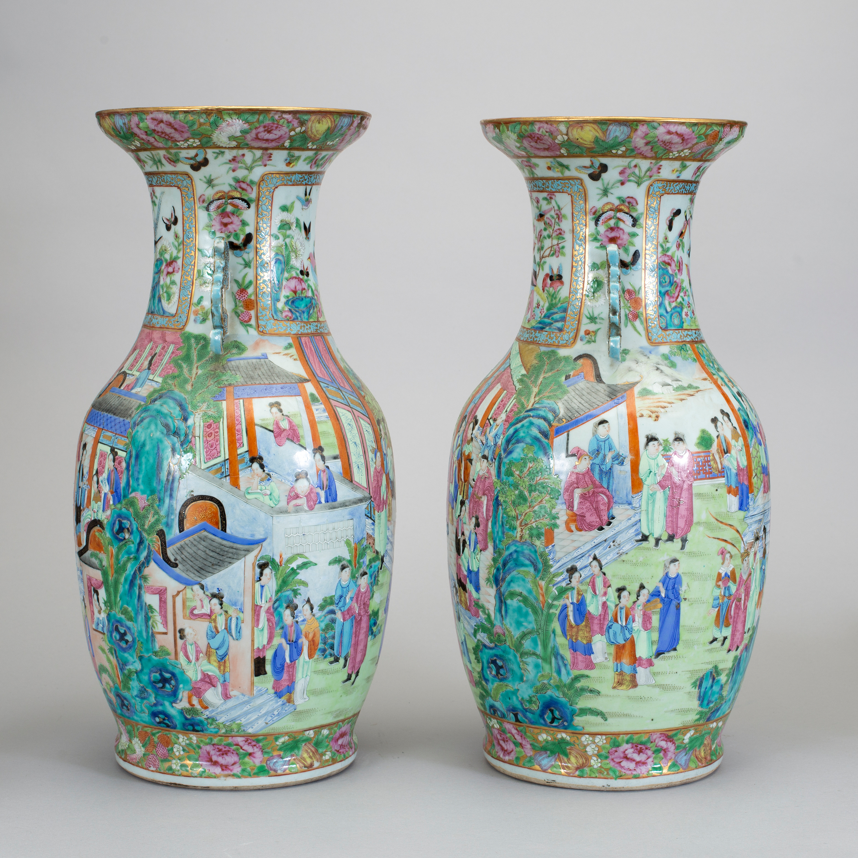 A pair of famille rose Canton vases, Qing dynasty, 19th Century ...