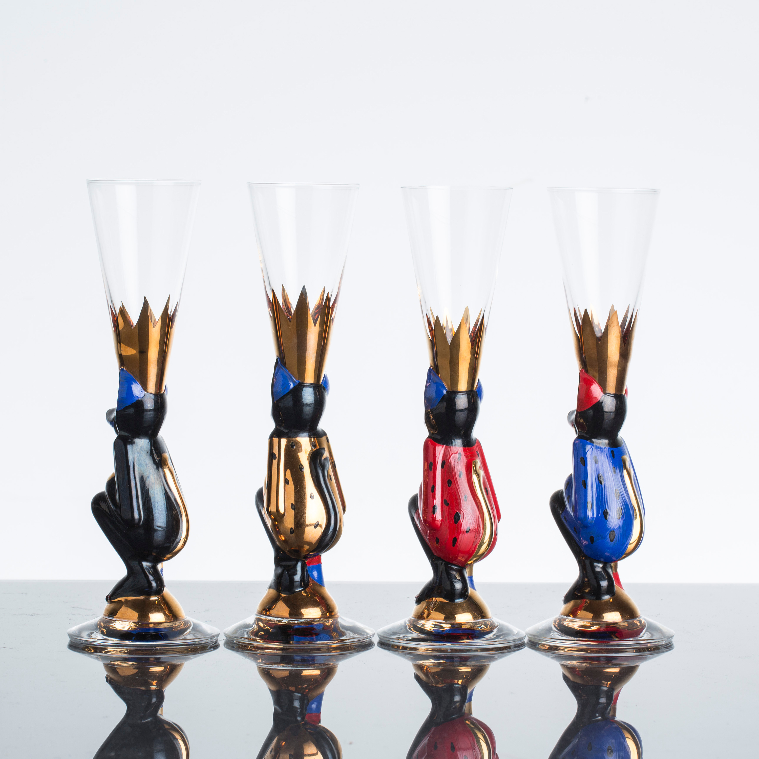 SNAPSGLAS, 4 st, "Nobelservisen", Gunnar Cyrén, Orrefors. - Bukowskis