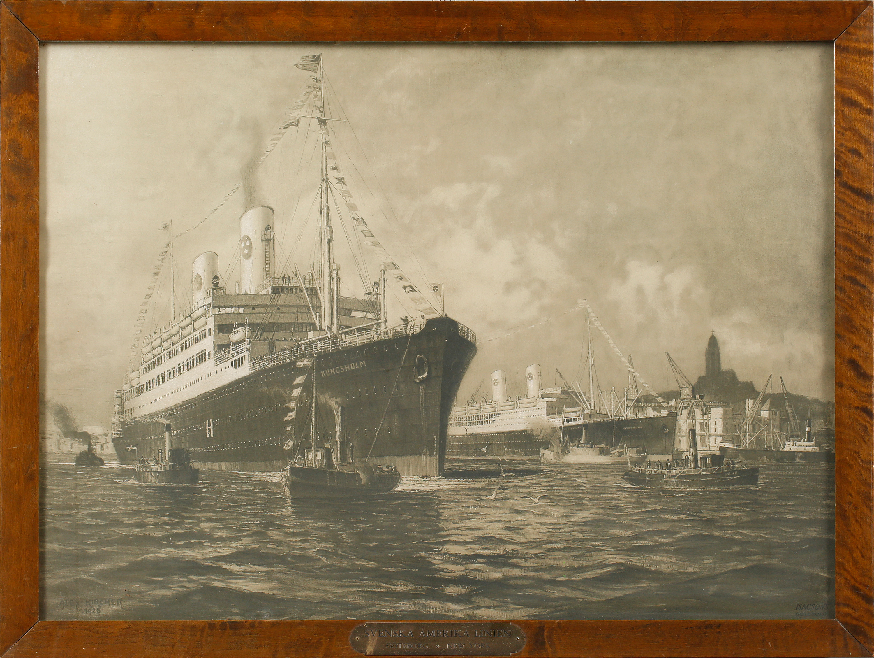 AFFISCH, "Svenska Amerika Linien", signerad och daterad i tryck ...