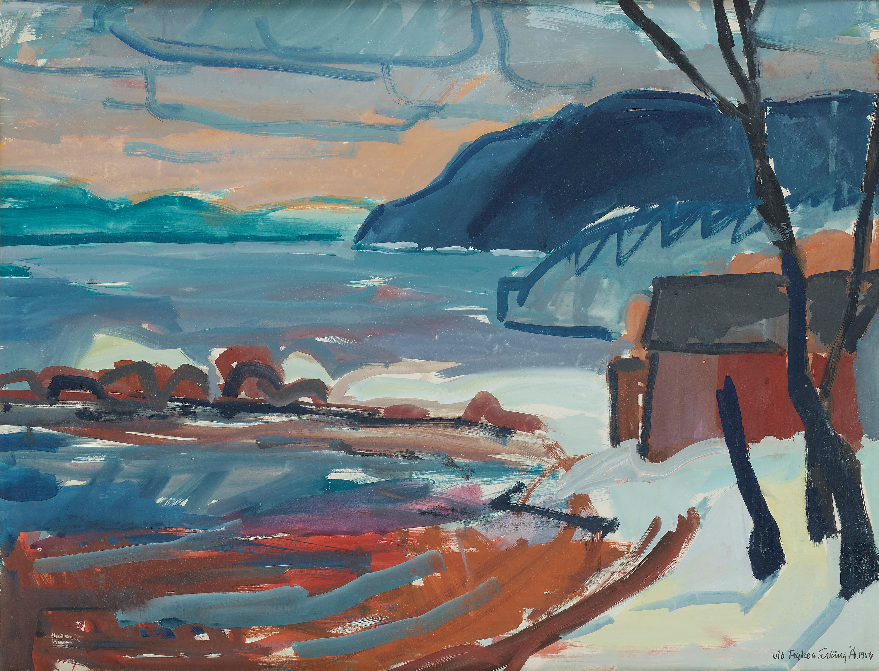 ERLING ÄRLINGSSON, blandteknik, signerad Erling Ä och daterad 1954 ...