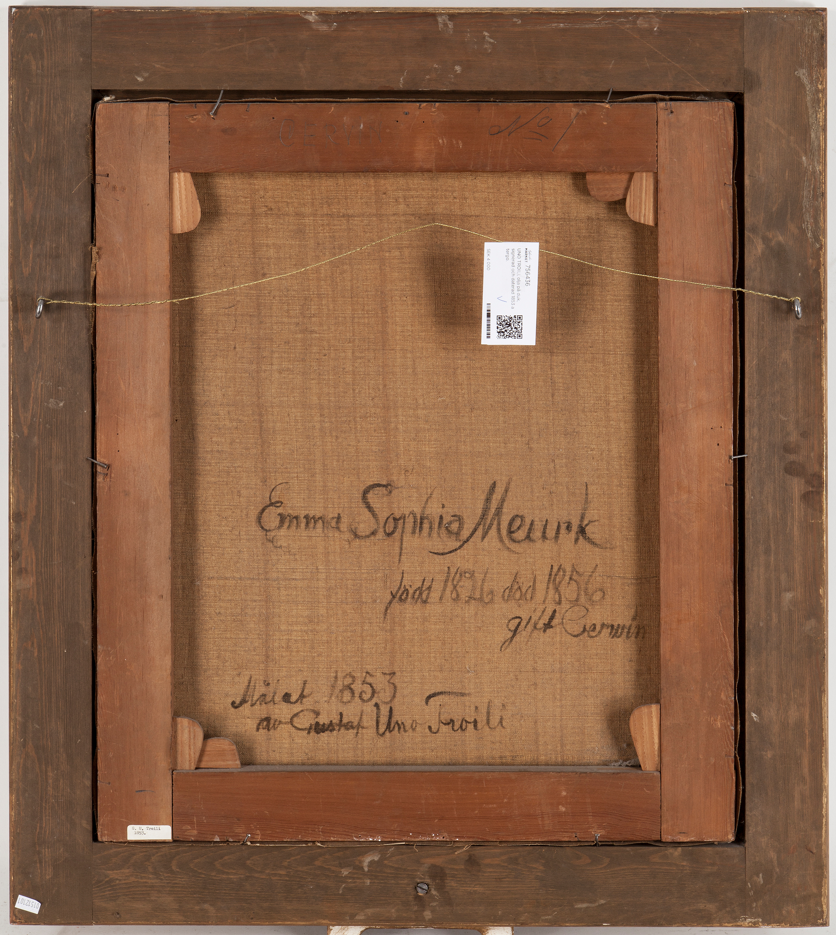 UNO TROILI, olja på duk, enligt påskrift a tergo målat av Troili 1853 ...