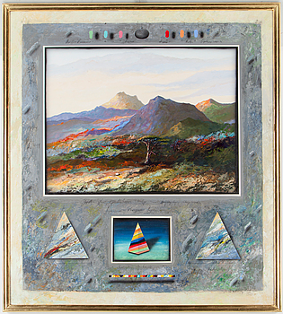 JÖRGEN WARING, blandteknik på pannå. Signerad och daterad, 2000 ...