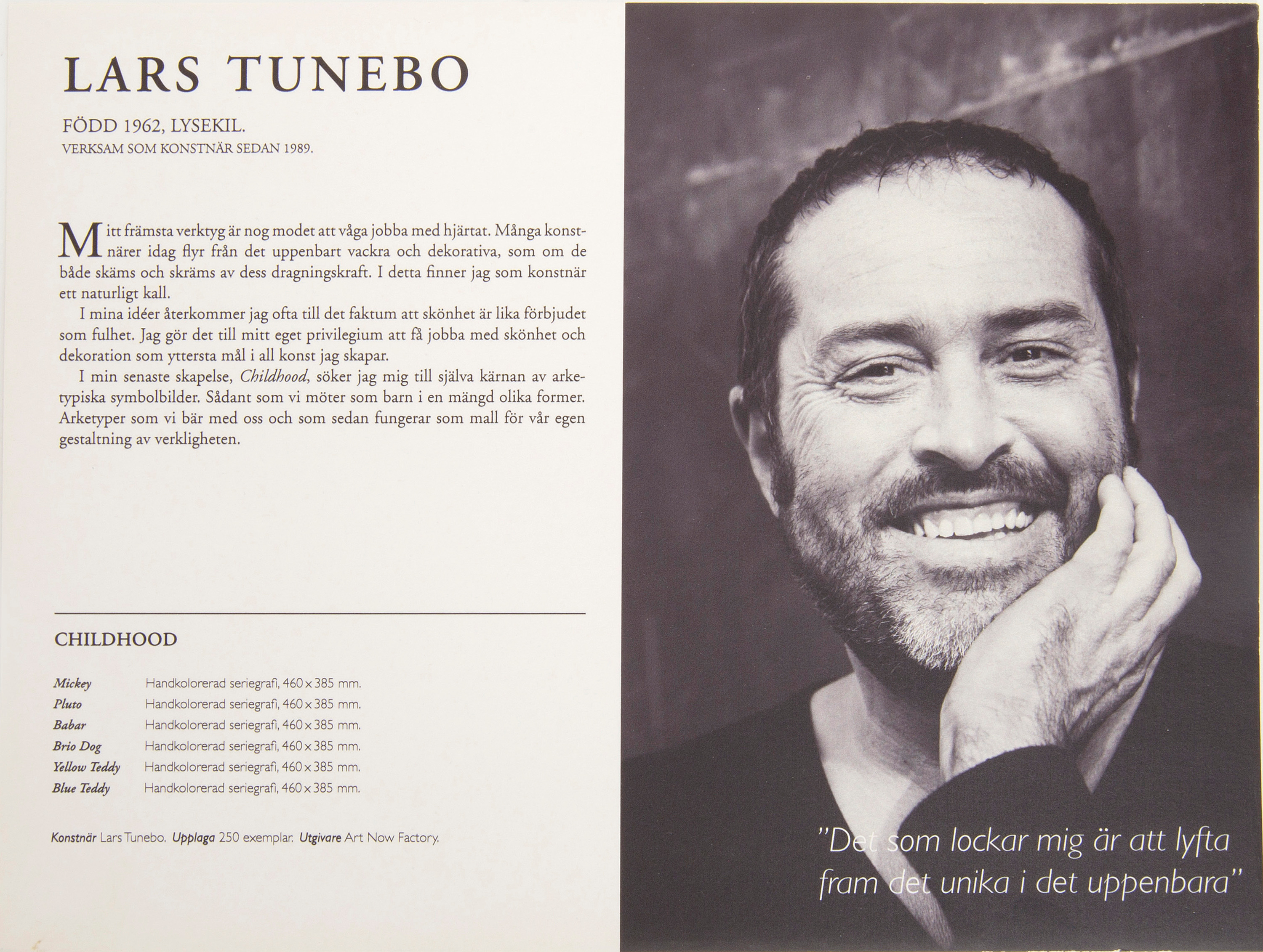 LARS TUNEBO, 6 st, handkolorerad färglitografier, signerade o numrerade ...