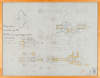 RITNING FÖR ÅNGMASKIN, Stockholm 1891. Signerad G.H. Lagergren och ...