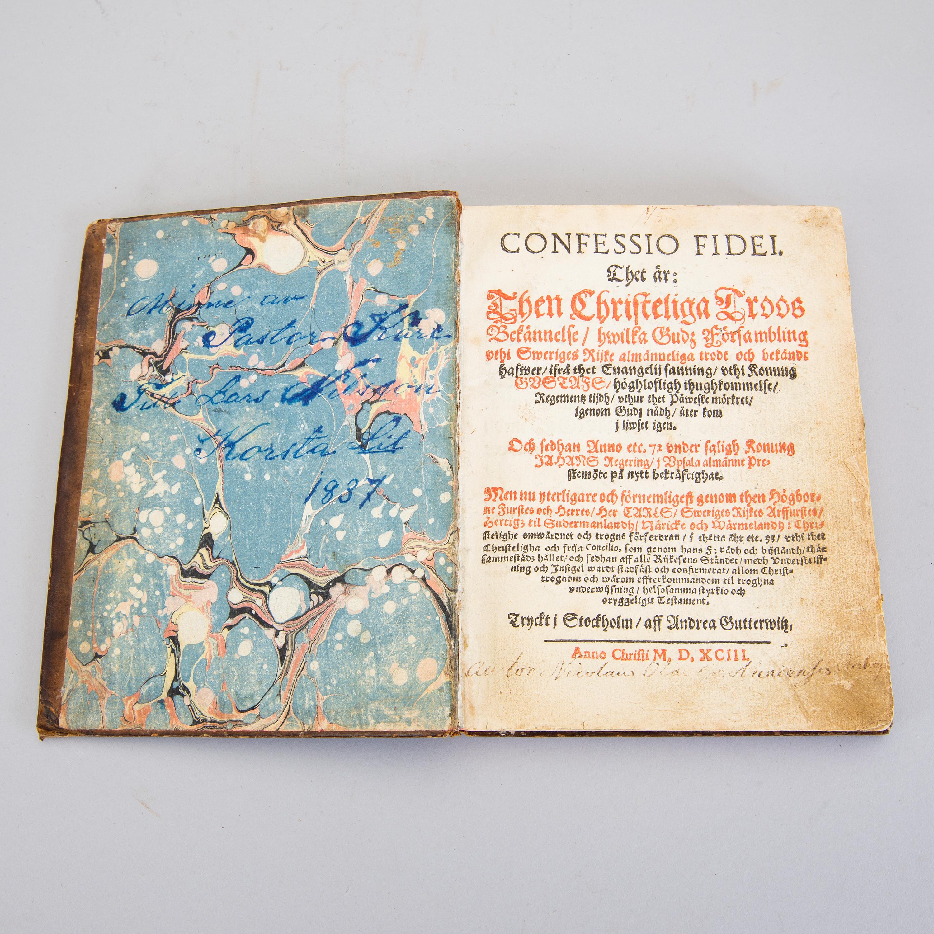 CONFESSIO FIDEI 1593, Stockholm 1593-94. - Bukowskis