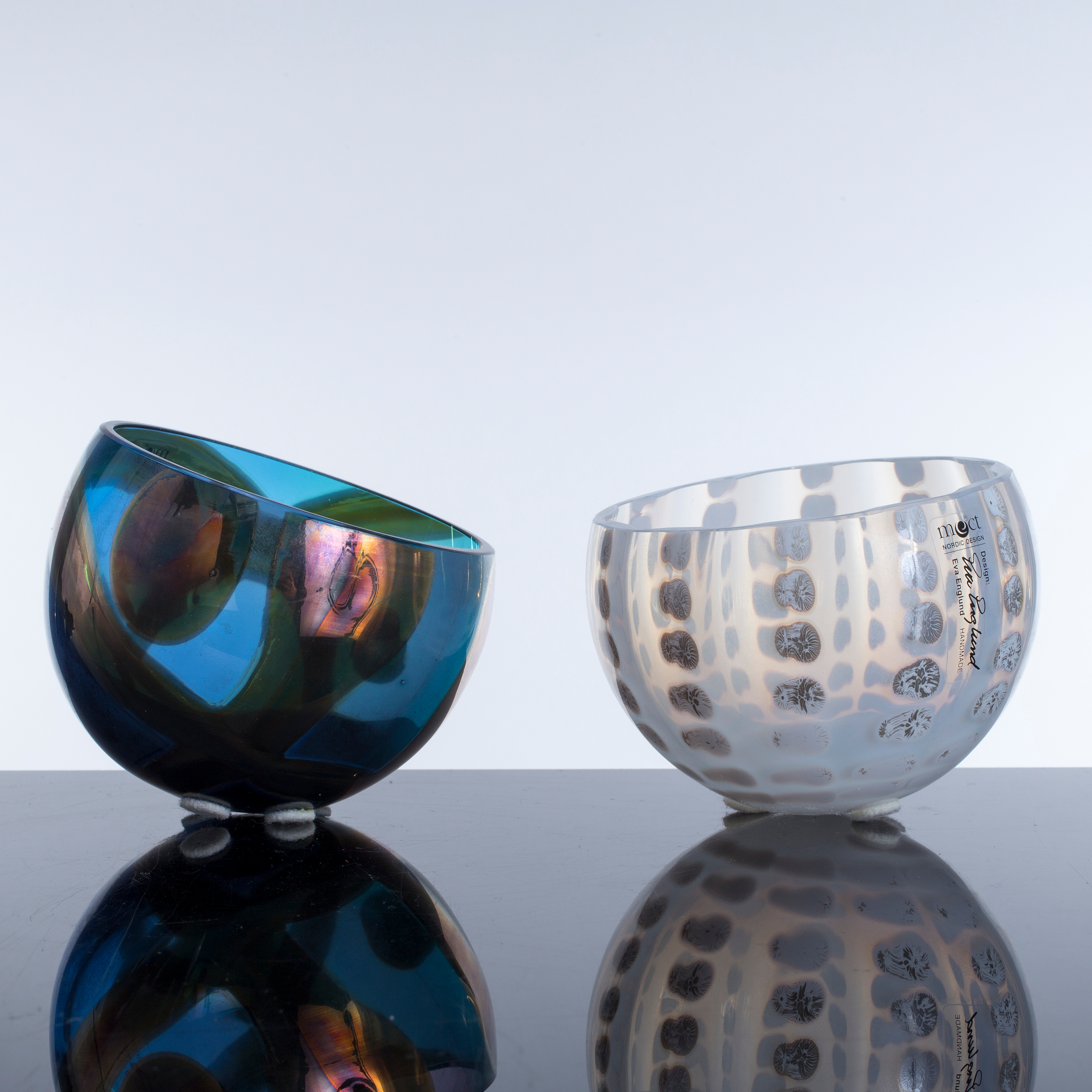 Two Eva Englund glass bowls for Strömbergshyttan, signed and numbered ...