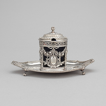 SENAPSBURK, silver och blått glas, fantasistämplar, omkring 1900 ...