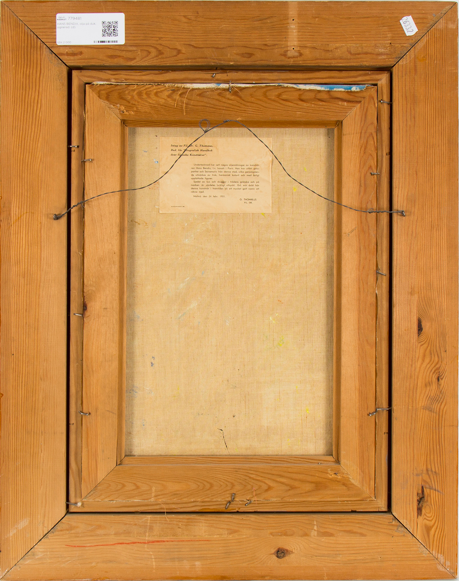 HANS BENDIX, oil on canvas, signed. - Bukowskis