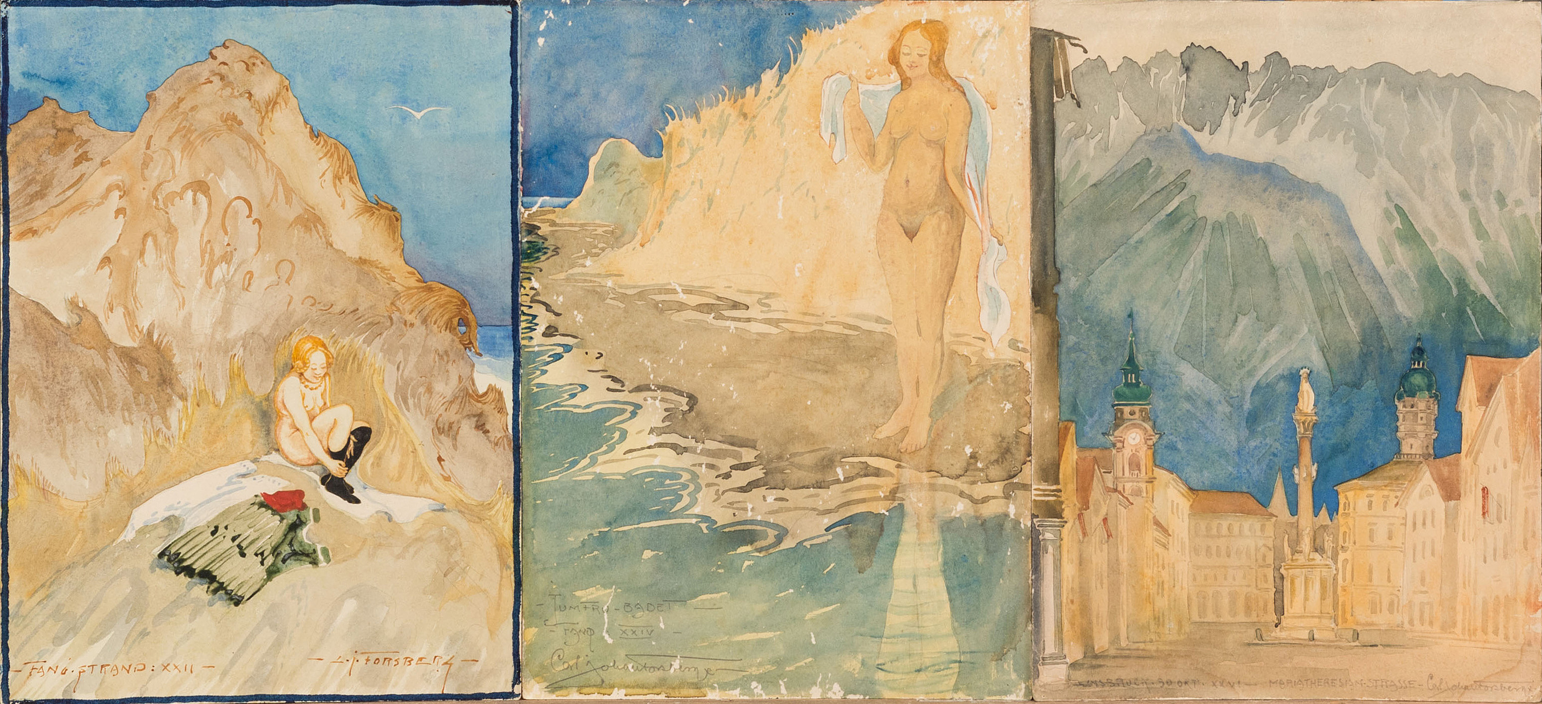 CARL JOHAN FORSBERG, 3 pieces. watercolour, signed och dated. - Bukowskis
