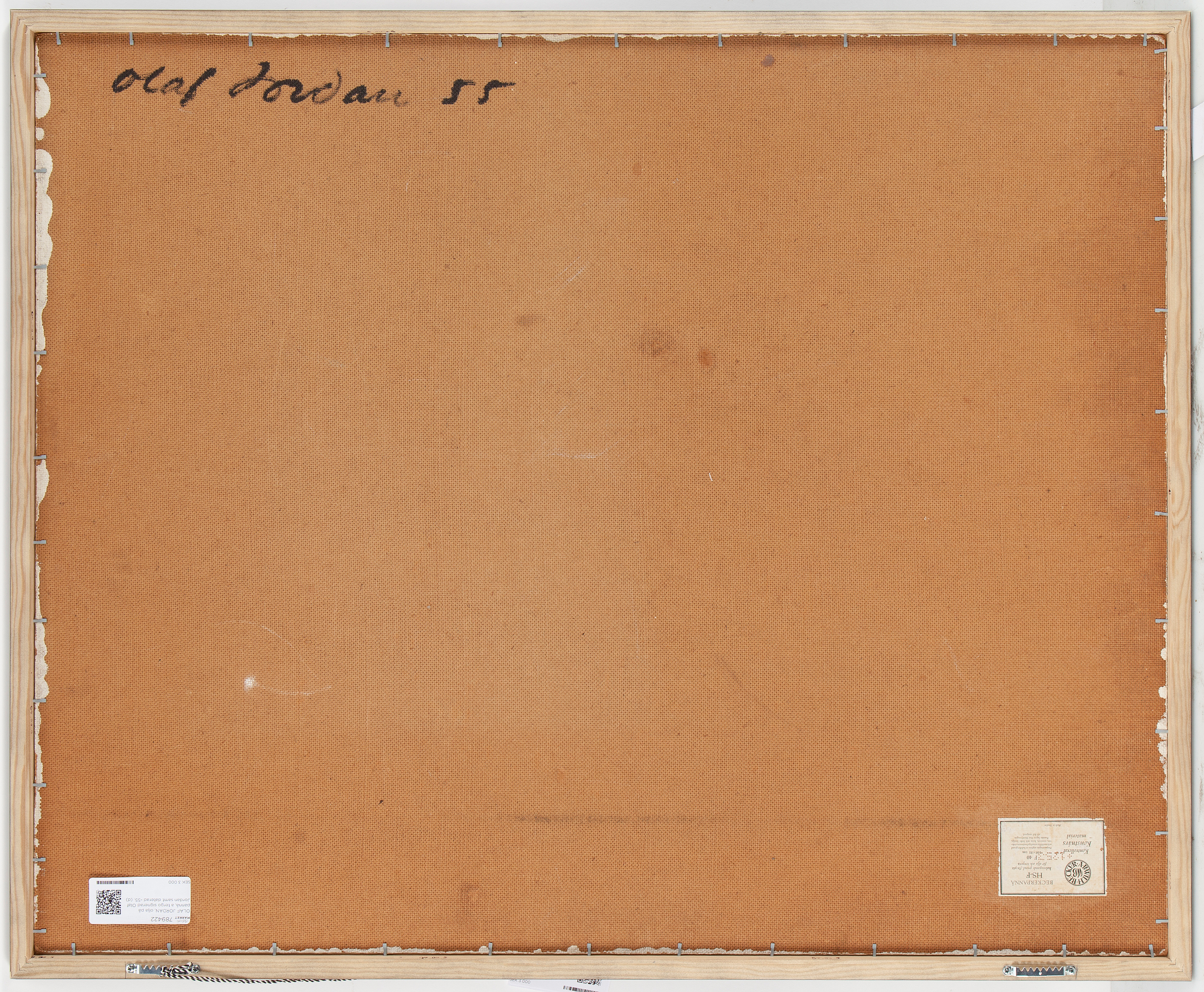 OLAF JORDAN, oil on panel, on verso signed Olaf Jordan and dated -55 ...