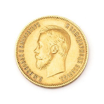 A RUSSIAN 10 RUBEL GOLD COIN, Nikolai II, 1902. Ca 5 grams. - Bukowskis