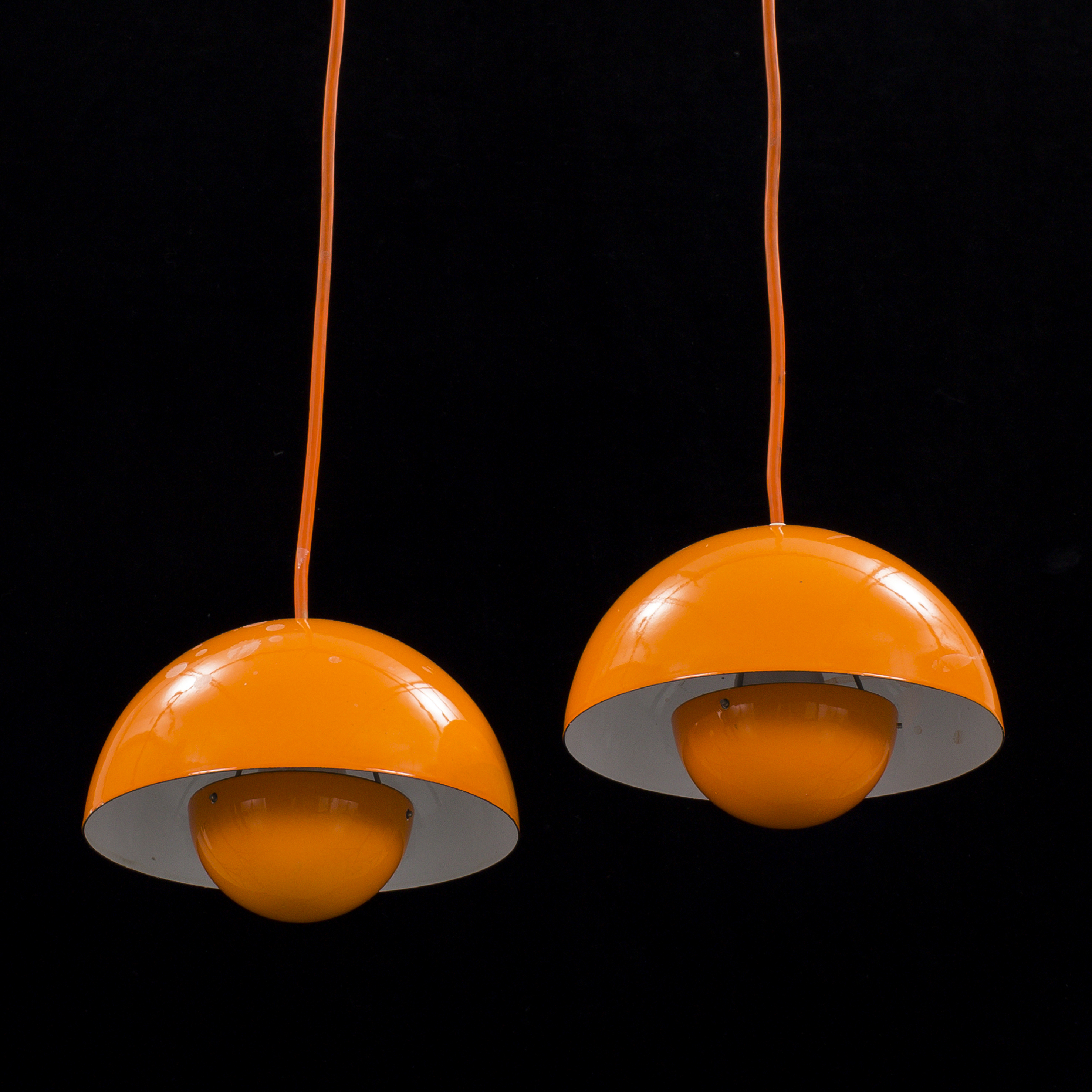 A pair of Verner Panton enameled metal 'Flowerpot' ceiling lights ...
