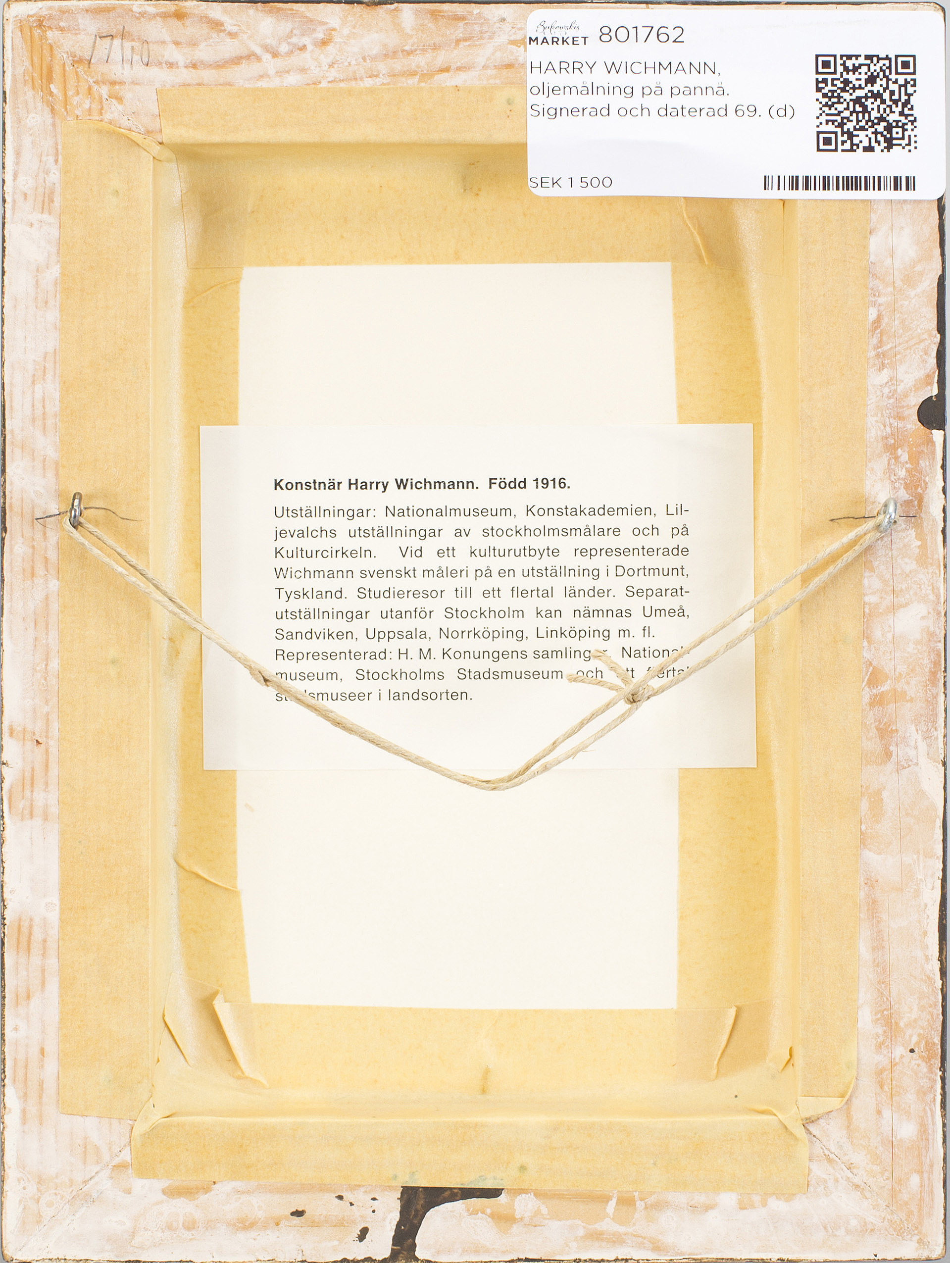 HARRY WICHMANN, oljemålning på pannå. Signerad och daterad 69. - Bukowskis