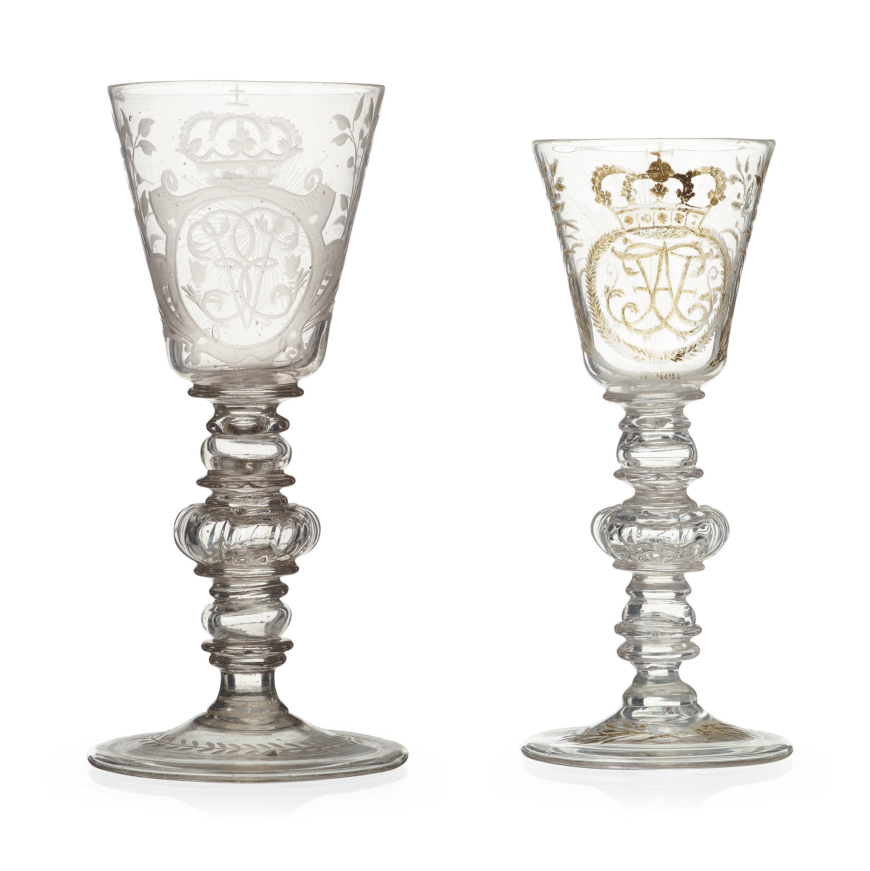 Two engraved and cut glass goblets, 18th Century. - Bukowskis
