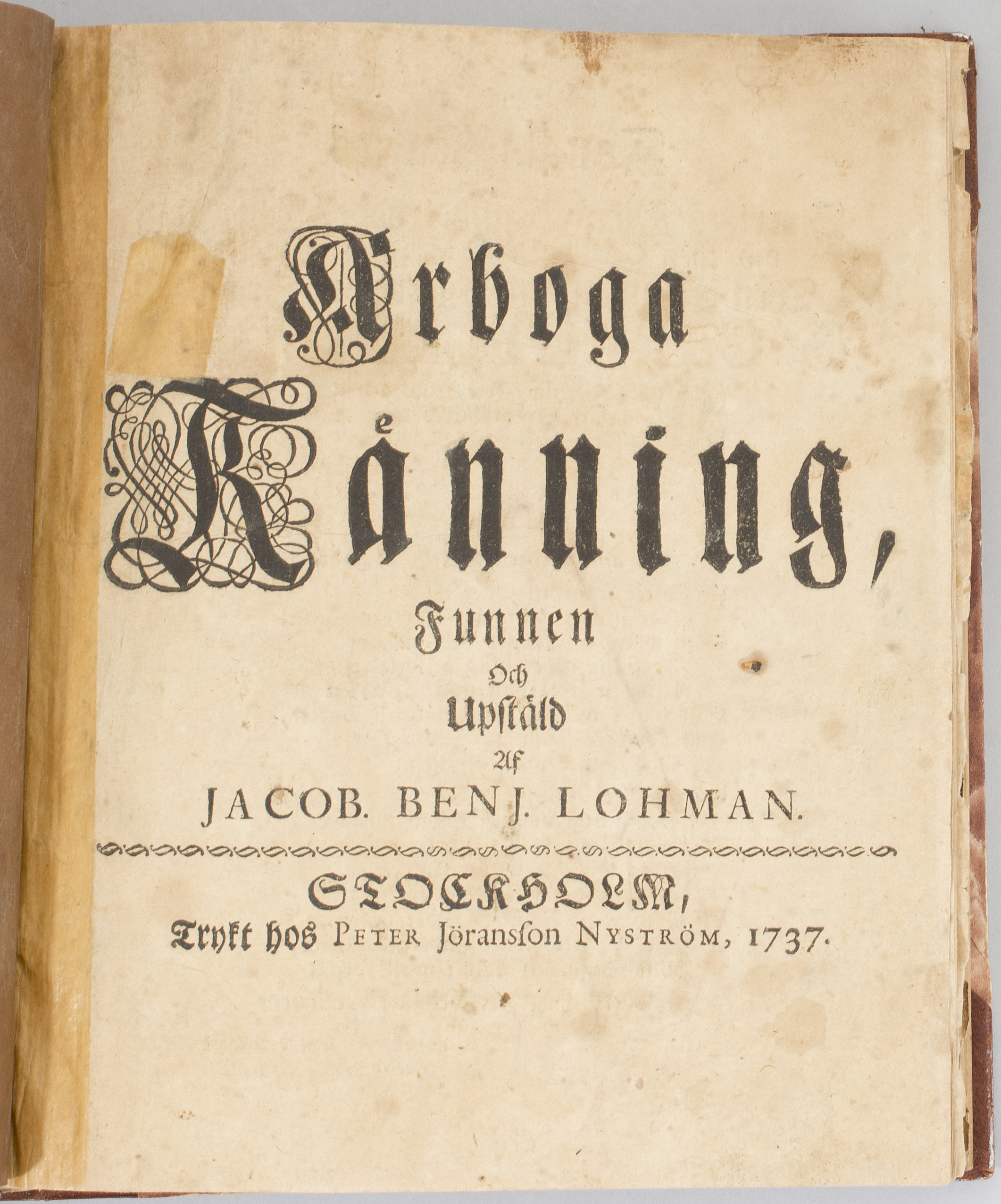 BOK: Arboga känning, Jacob Benjamin Lohman, tryckt hos Peter Jöransson ...