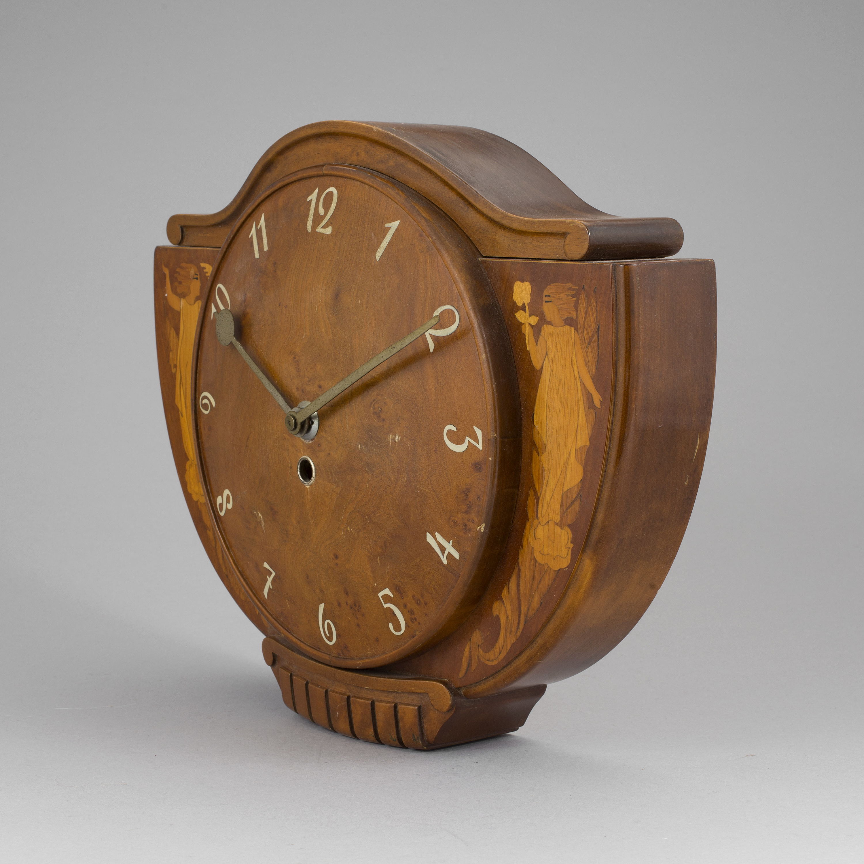 A 1930´s or 1940´s wall clock, probably by Mjölby intarsia. - Bukowskis