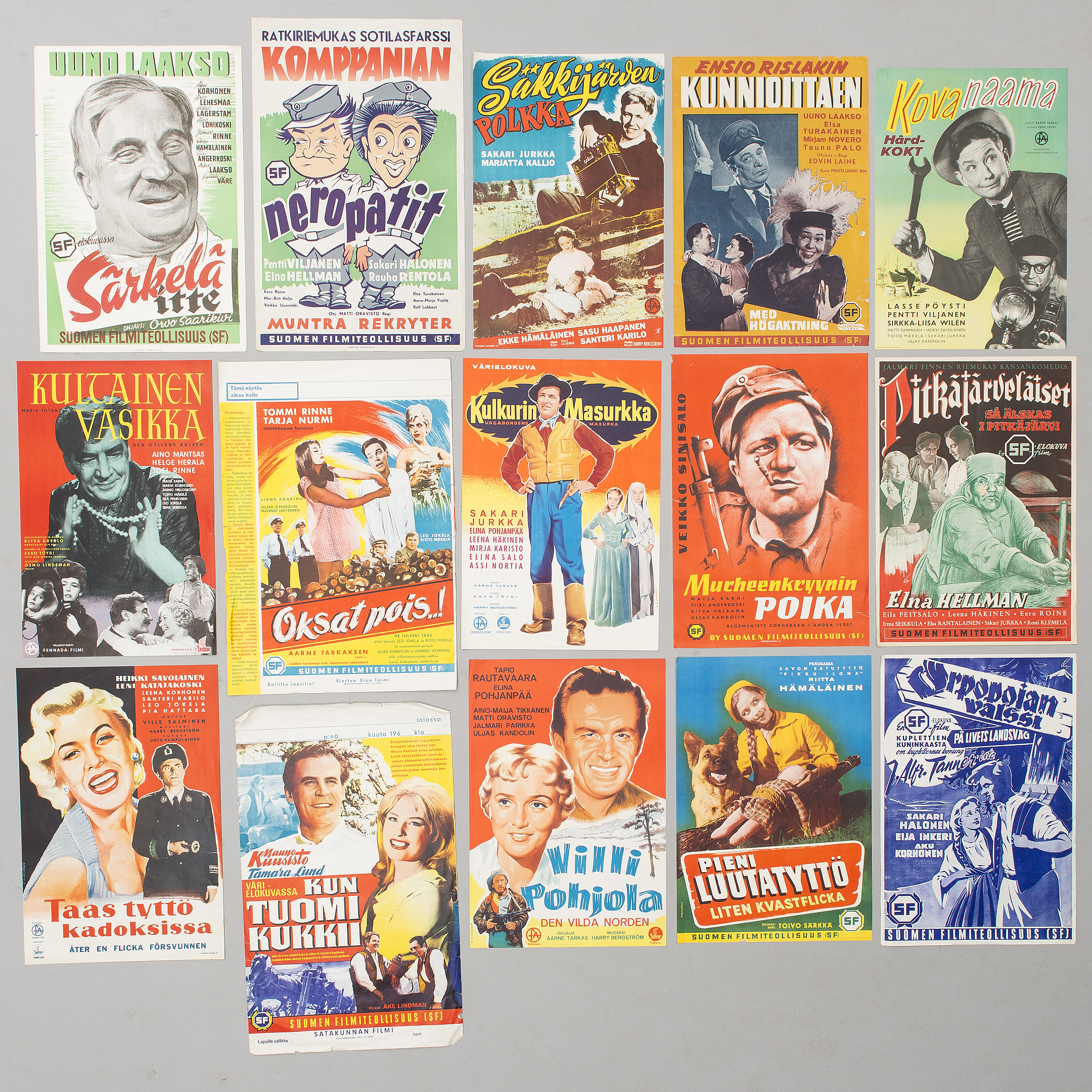 ELOKUVAJULISTEITA, 15 kpl, Suomi 1950- ja 1960-luku. - Bukowskis