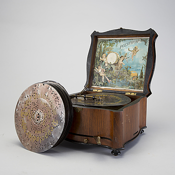 A Polyphon 8 1/4" disc music box. Walnut case. - Bukowskis