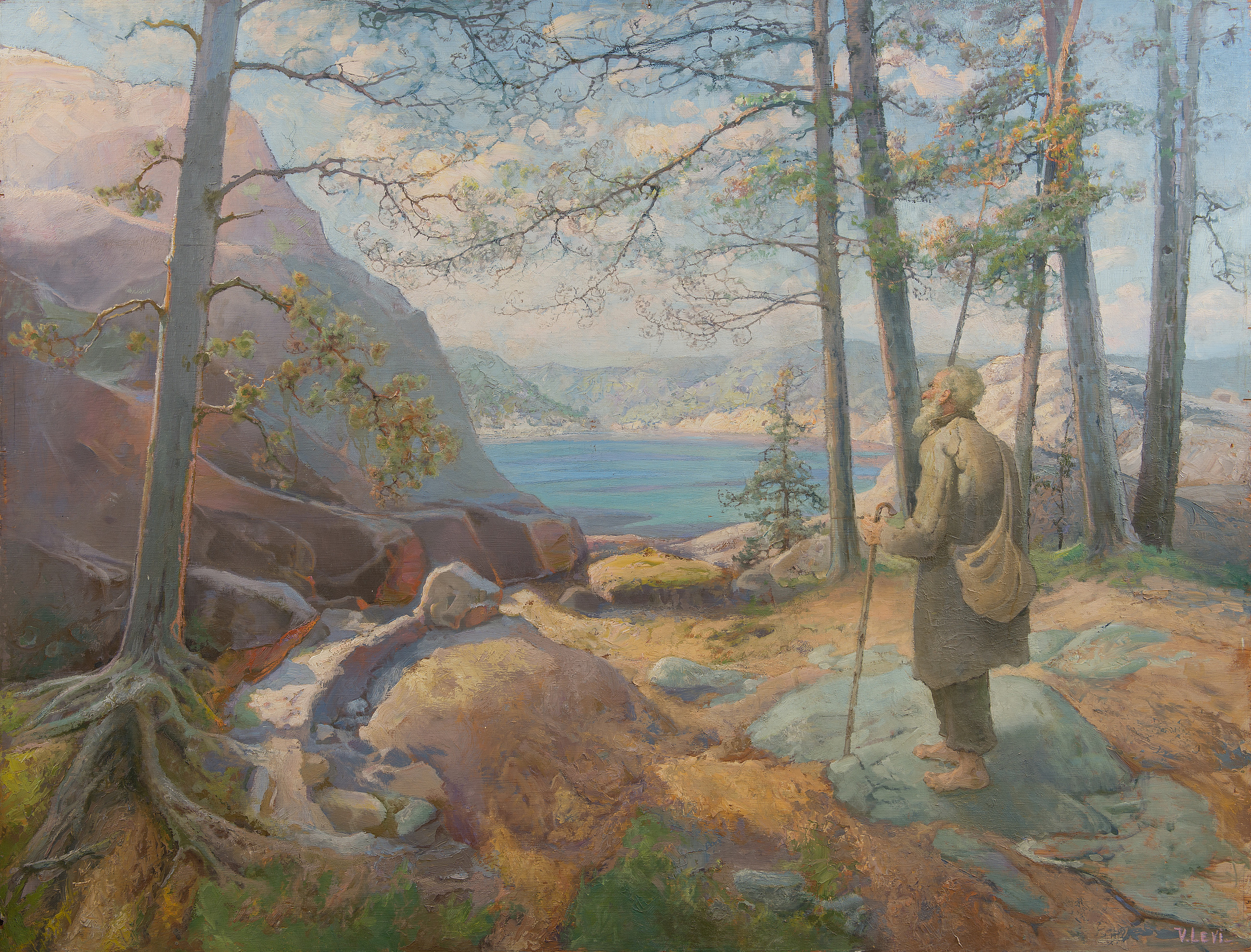 VASILI LEVI, LANDSCAPE WITH A WANDERER. - Bukowskis