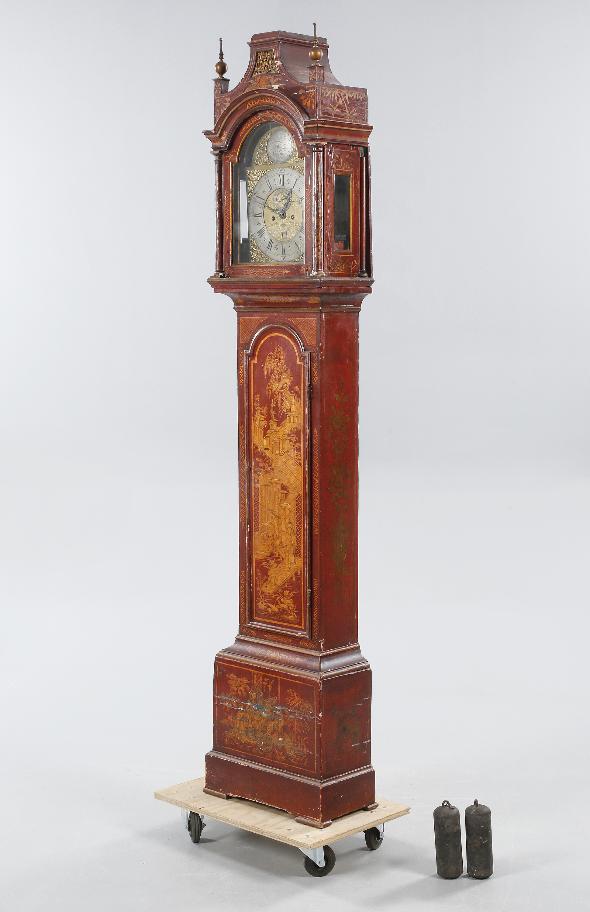 A grandfather clock, dial marked "John Thompson, England", 19th century ...