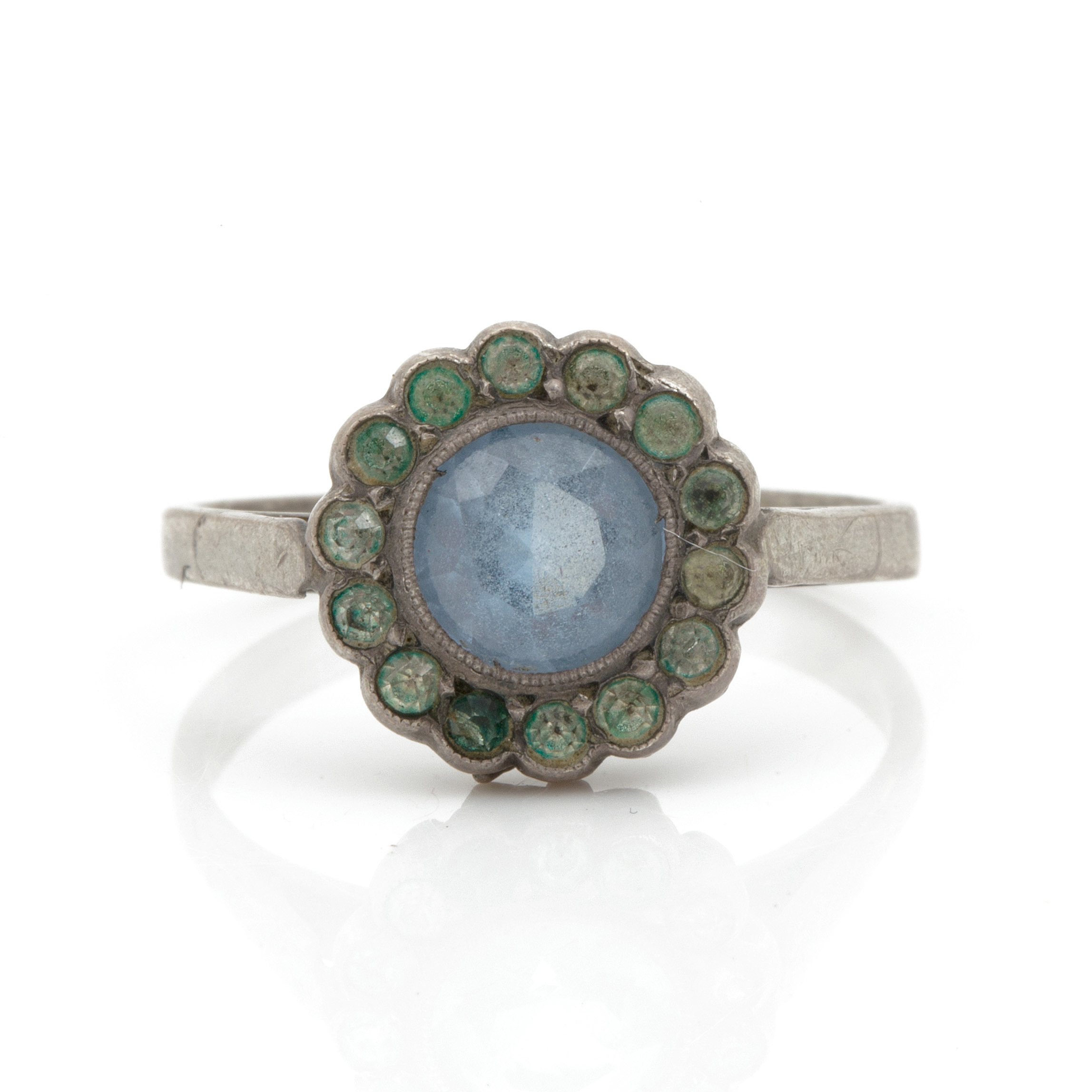 A silver brooch, ring a pair of earrings and two necklaces with multi ...