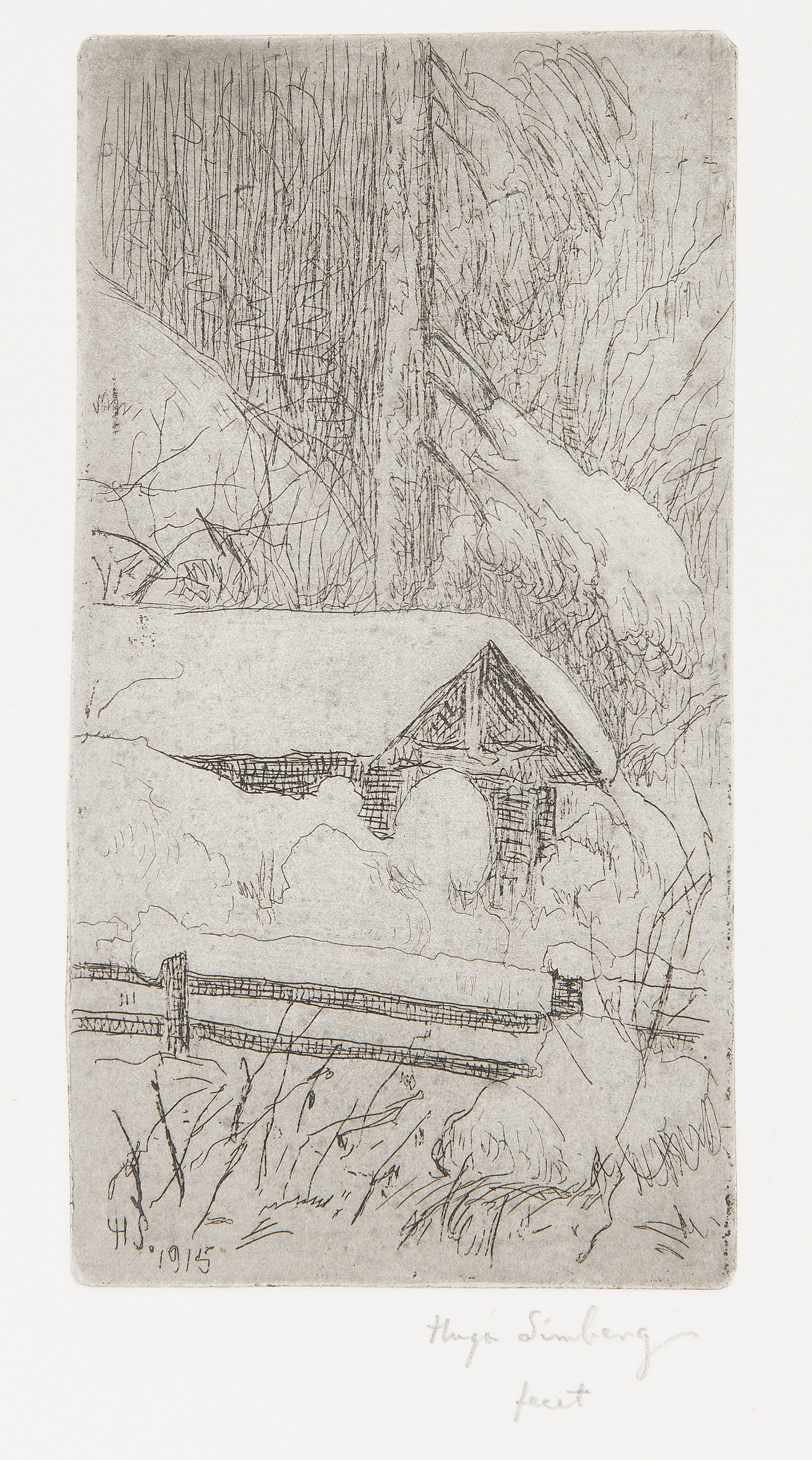 HUGO SIMBERG, 2 kpl viivasyövytystä, toinen myös laatassa sekä päivätty ...