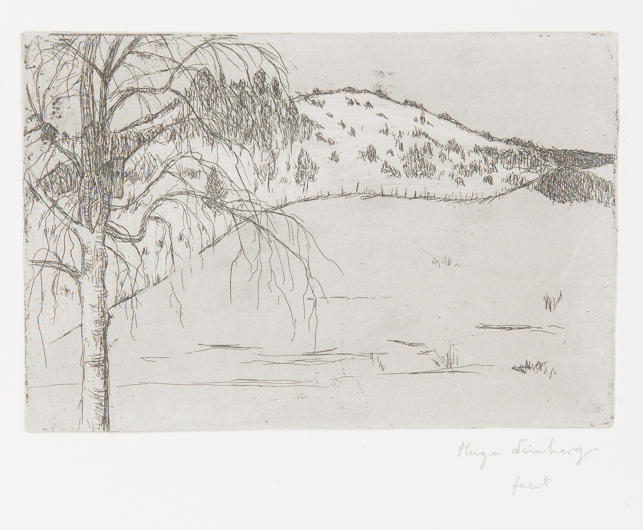 HUGO SIMBERG, 2 kpl viivasyövytystä, toinen myös laatassa sekä päivätty ...