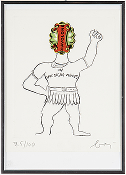 A Enrico Baj colour litograph / collage, signed and numbered 25/100 ...