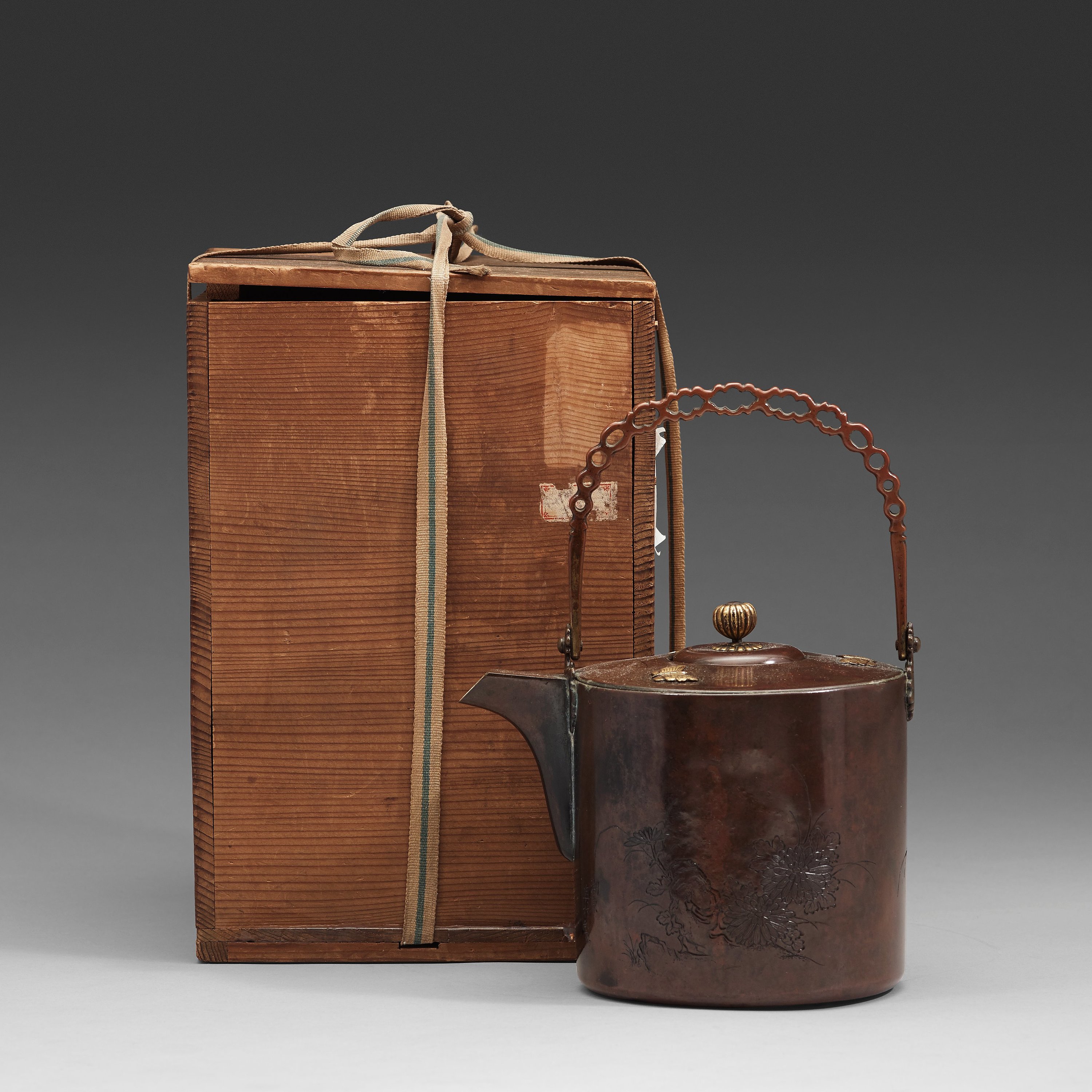 A Japanese copper alloy tea pot with cover, late Edo period (1603-1868 ...