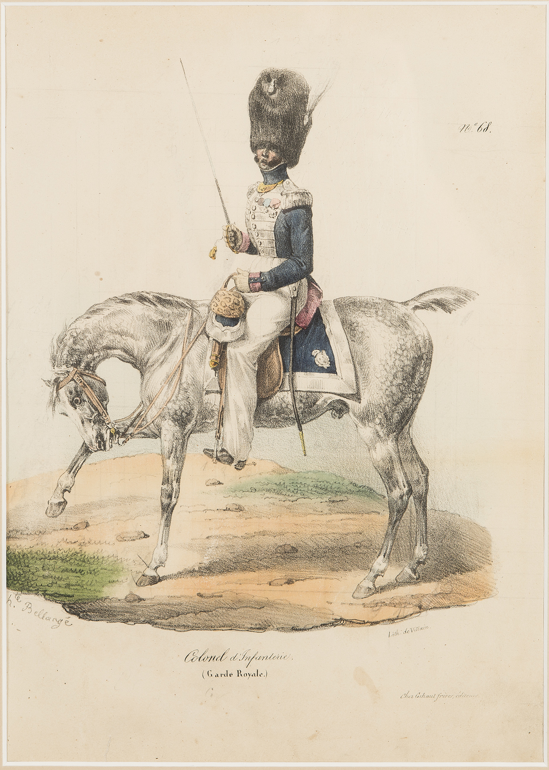 JOSEPH L. HIPPOLYTE BELLANGÉ, käsinväritettyjä litografioita 3 kpl ...