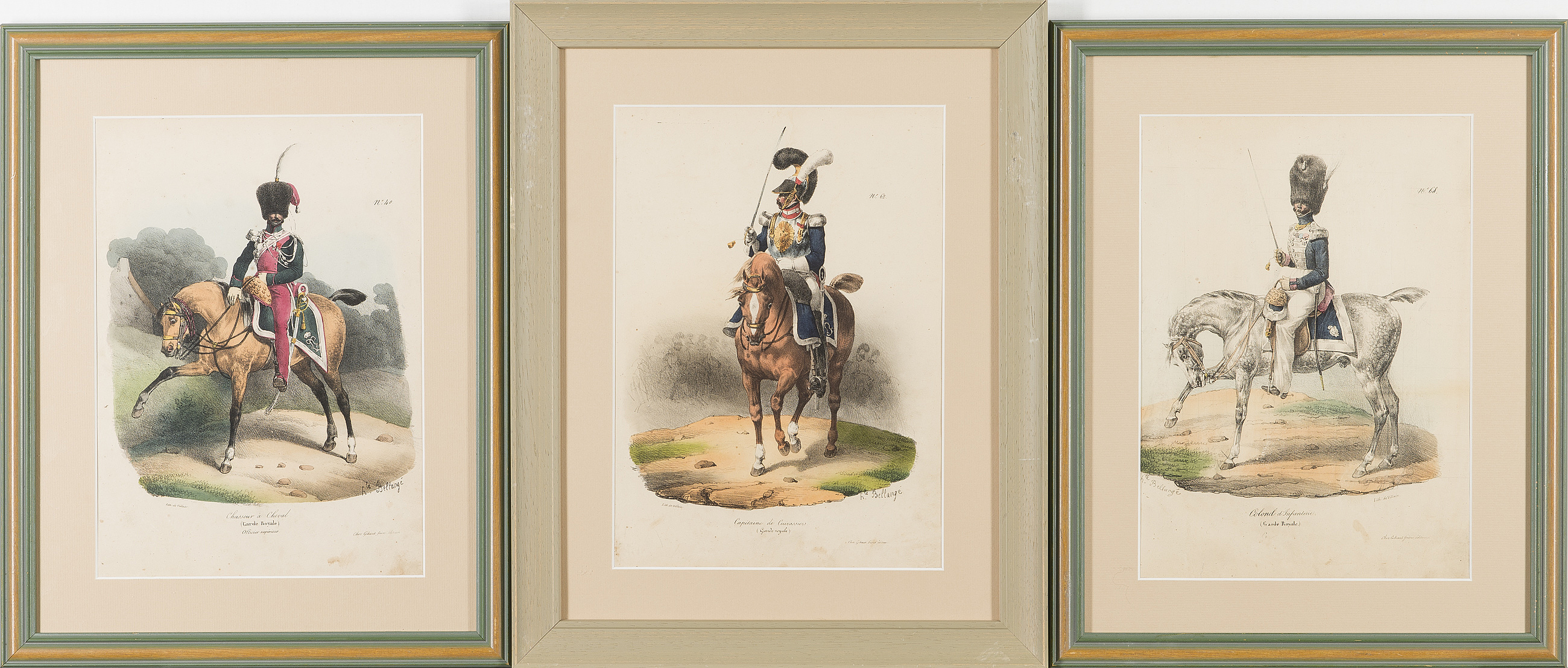 JOSEPH L. HIPPOLYTE BELLANGÉ, käsinväritettyjä litografioita 3 kpl ...