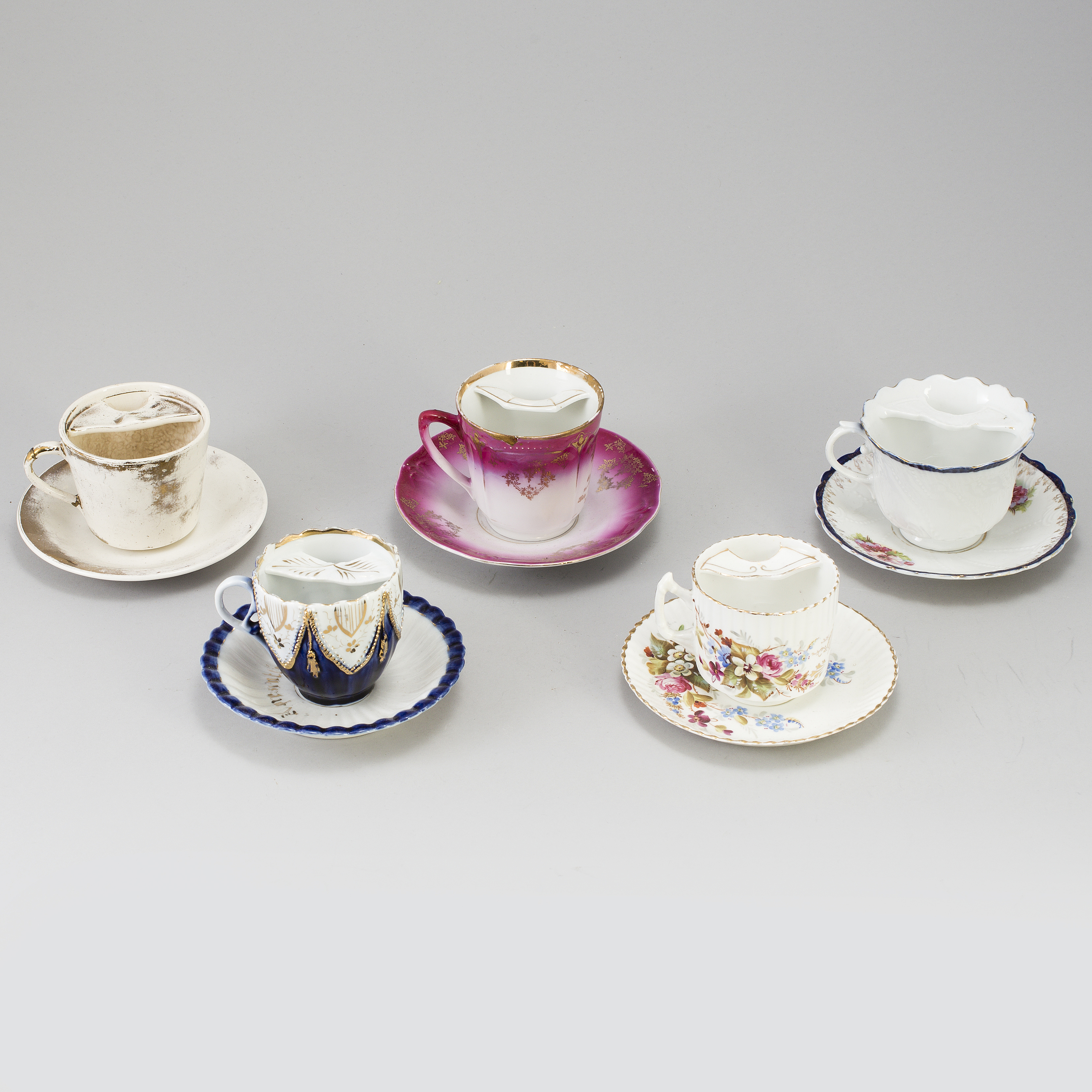 Five porcelain mustasch cups, 19th/20th Century. - Bukowskis