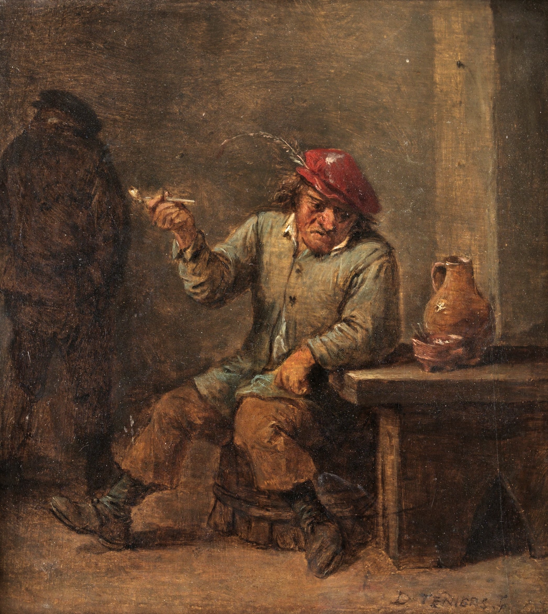 David Teniers d.y Hans efterföljd, Kritpipsrökande man- Allegori över ...