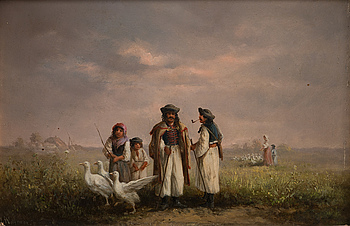 JOSEPH WOLFRAM, (act. 1860-1873), SHEPHERDS ON THE PANNONIAN STEPPE ...