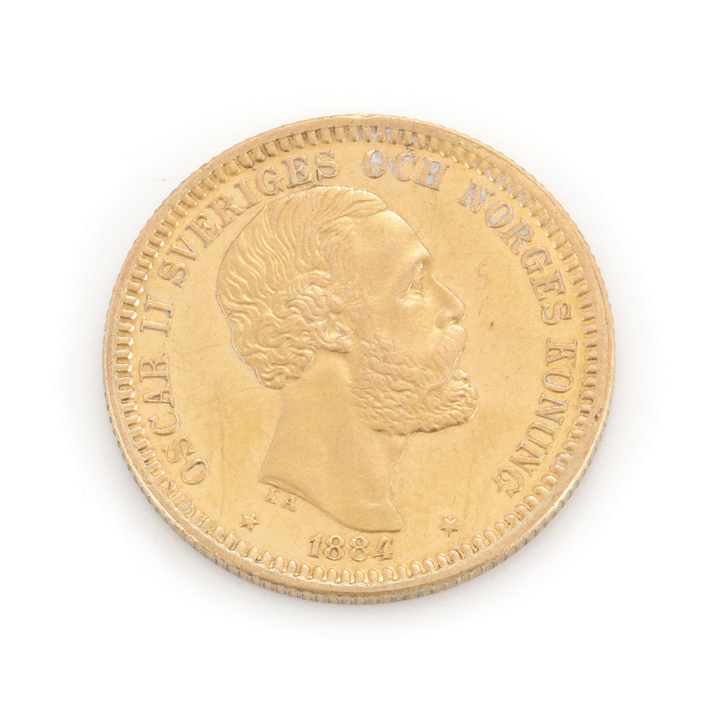 COIN, Oscar II, 20 kronor, 1884. ca 9 gram. - Bukowskis