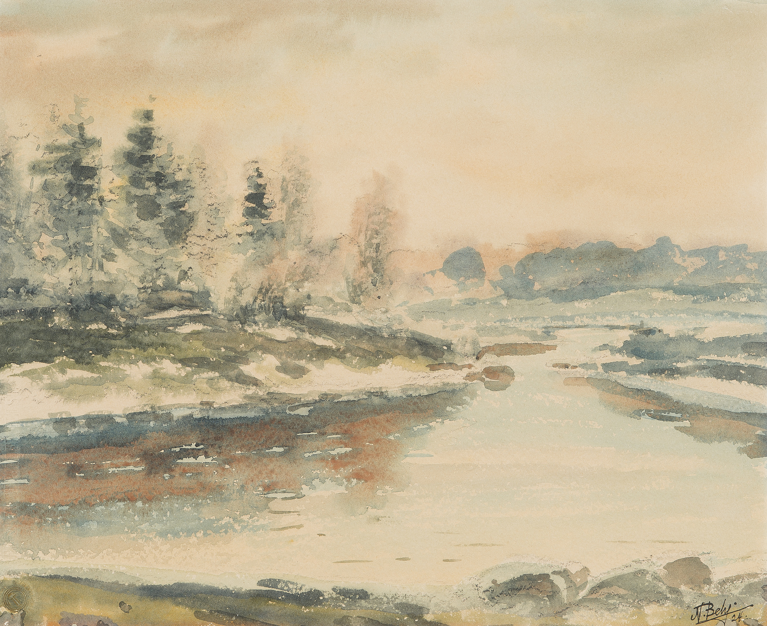 NIKOLAI BELIJ, vesiväri, signeerattu ja päivätty -24. - Bukowskis