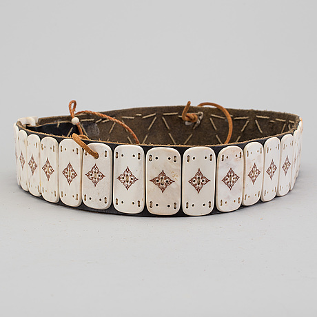 A traditional sami belt probably by Per Anders Nutti. Signed with a ...