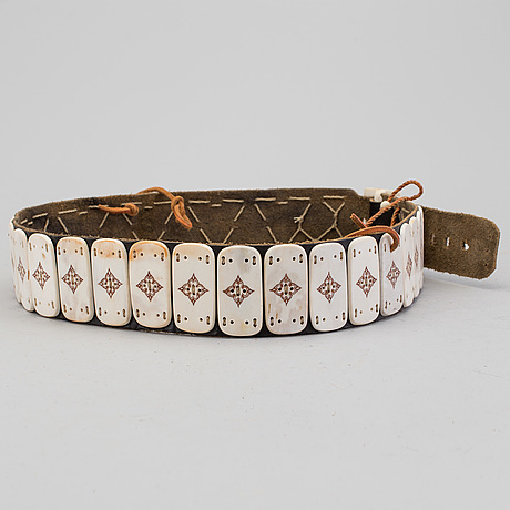 A traditional sami belt probably by Per Anders Nutti. Signed with a ...