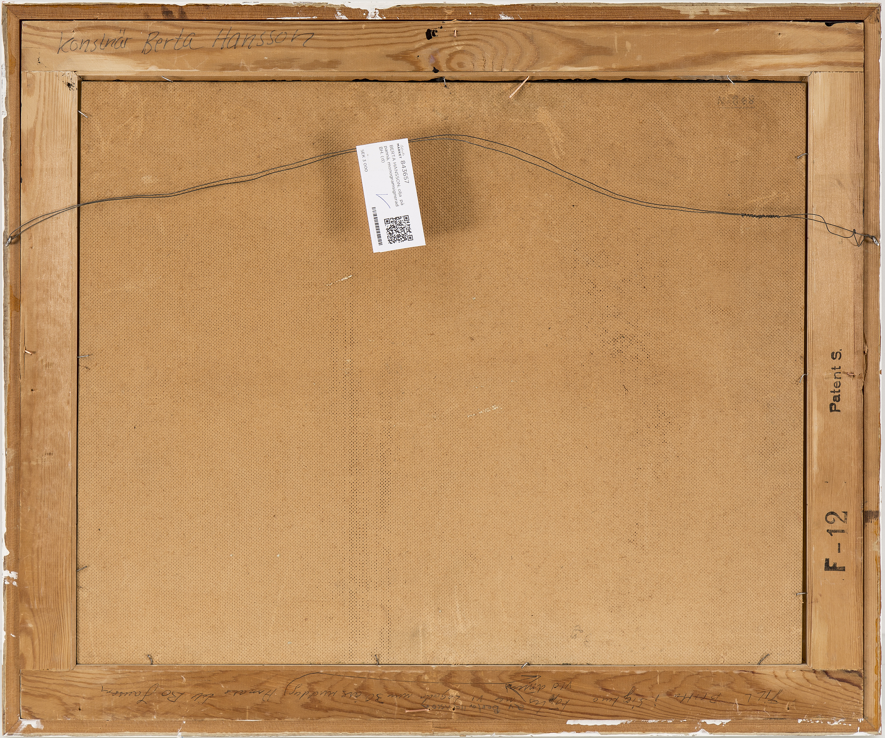 BRITA HANSSON, olja på pannå, monogramsignerad BH. - Bukowskis