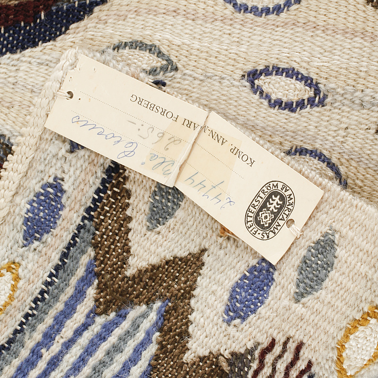 A flat weave by Ann Marie Forsberg, signed AMF, pattern designed 1945 ...