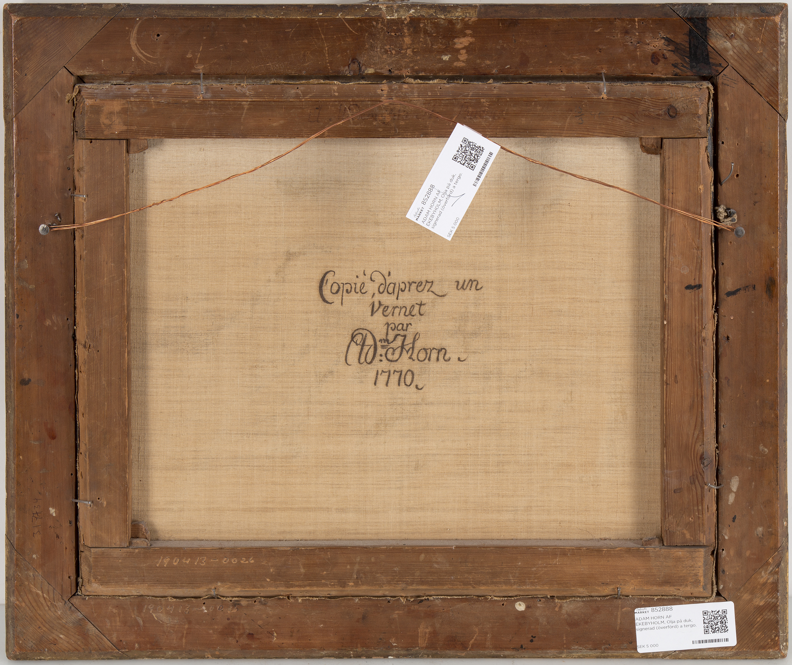 ADAM HORN AF EKEBYHOLM, Oil on canvas, signed (copied from the original ...