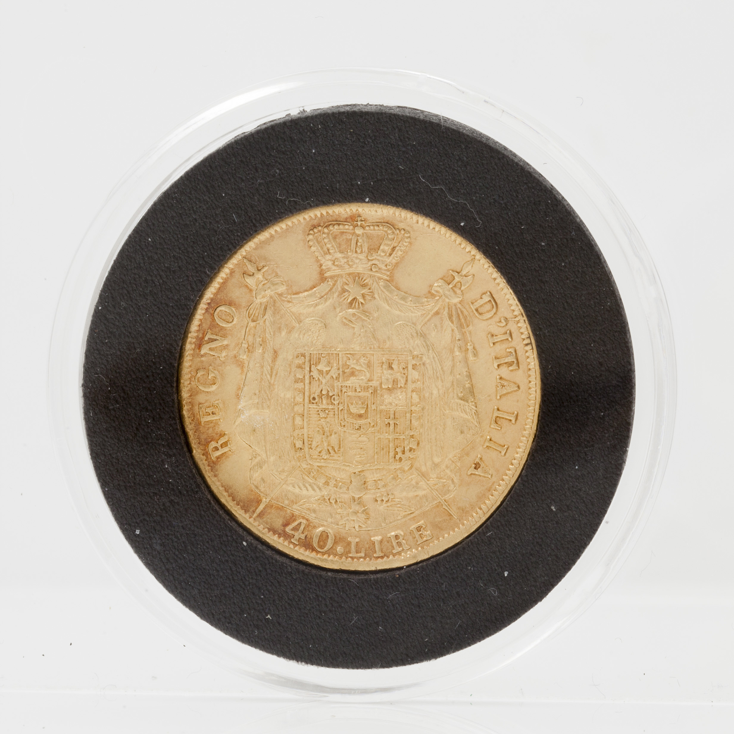 A 40 lire gold coin Napoleon Italy 1809. Weight ca 12.9 gram. - Bukowskis