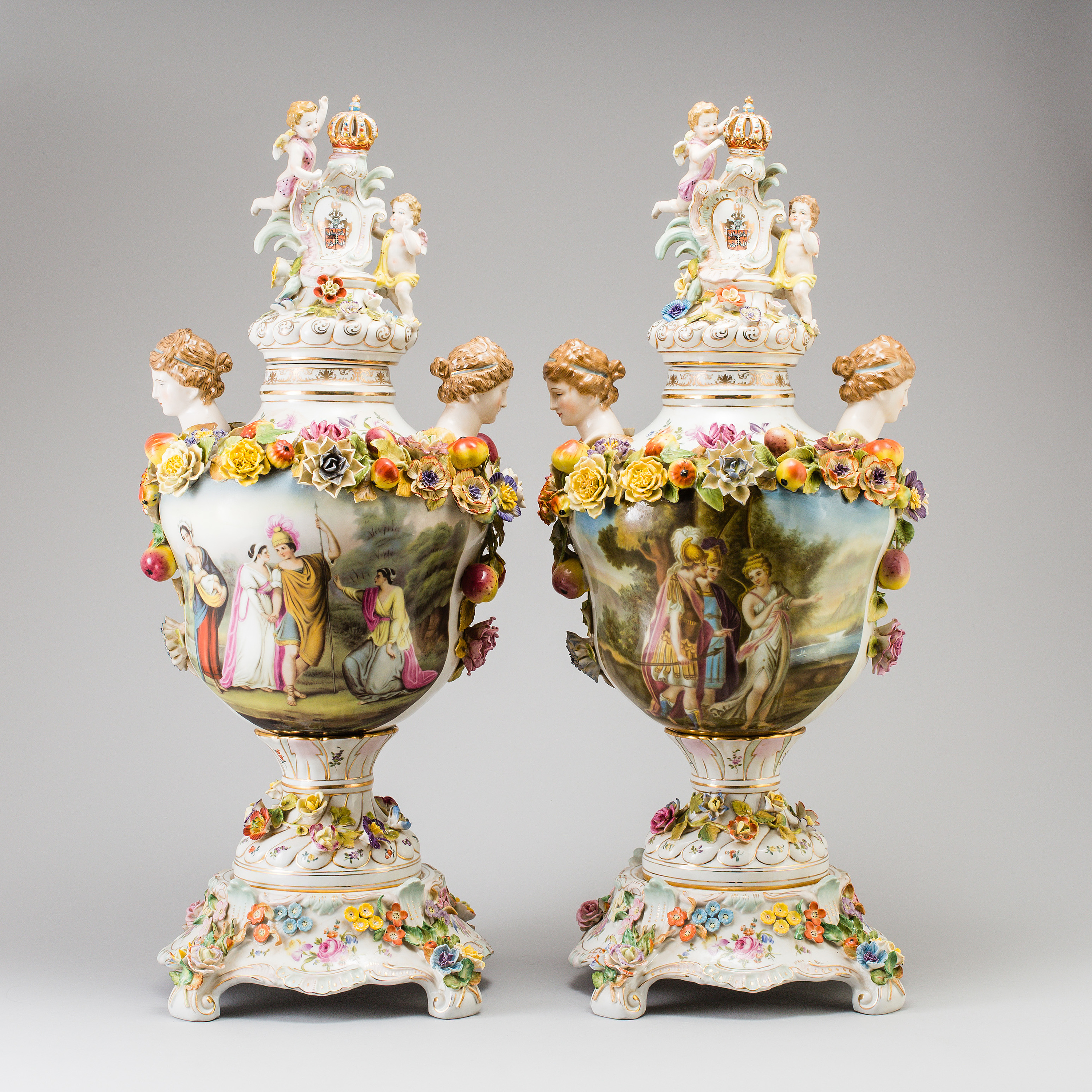 A pair of lidded porcelain vases from Dresden, Germany, early 20th ...