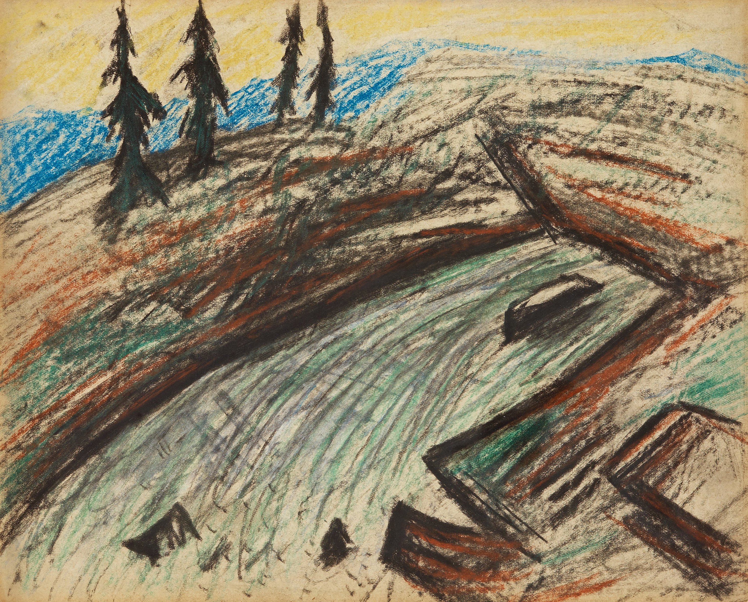 Carl Fredrik Hill, "Forsen och de fyra granarna". - Bukowskis