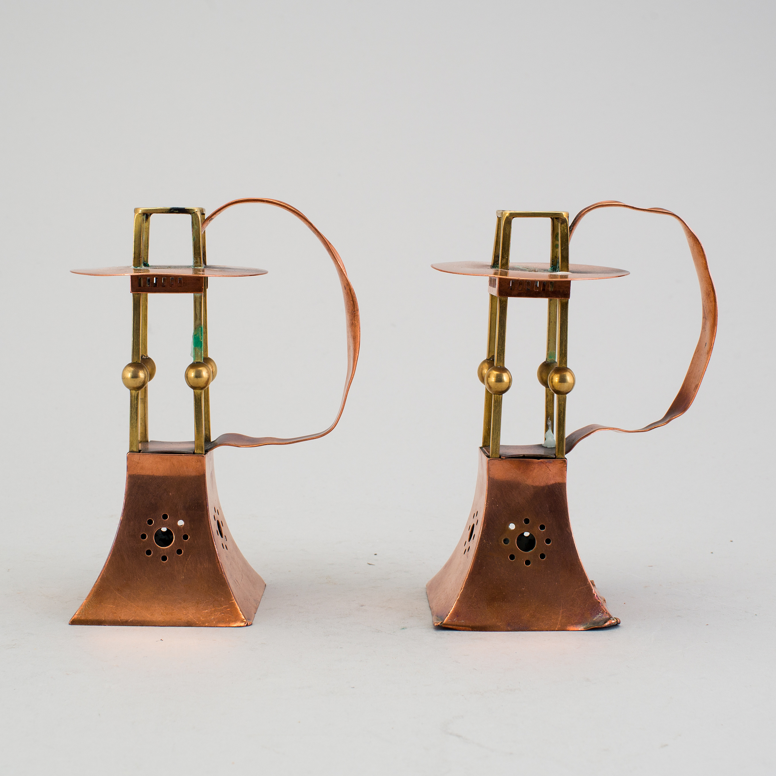 Pair of Art Nouveau brass and copper candlesticks by Carl Deffner ...