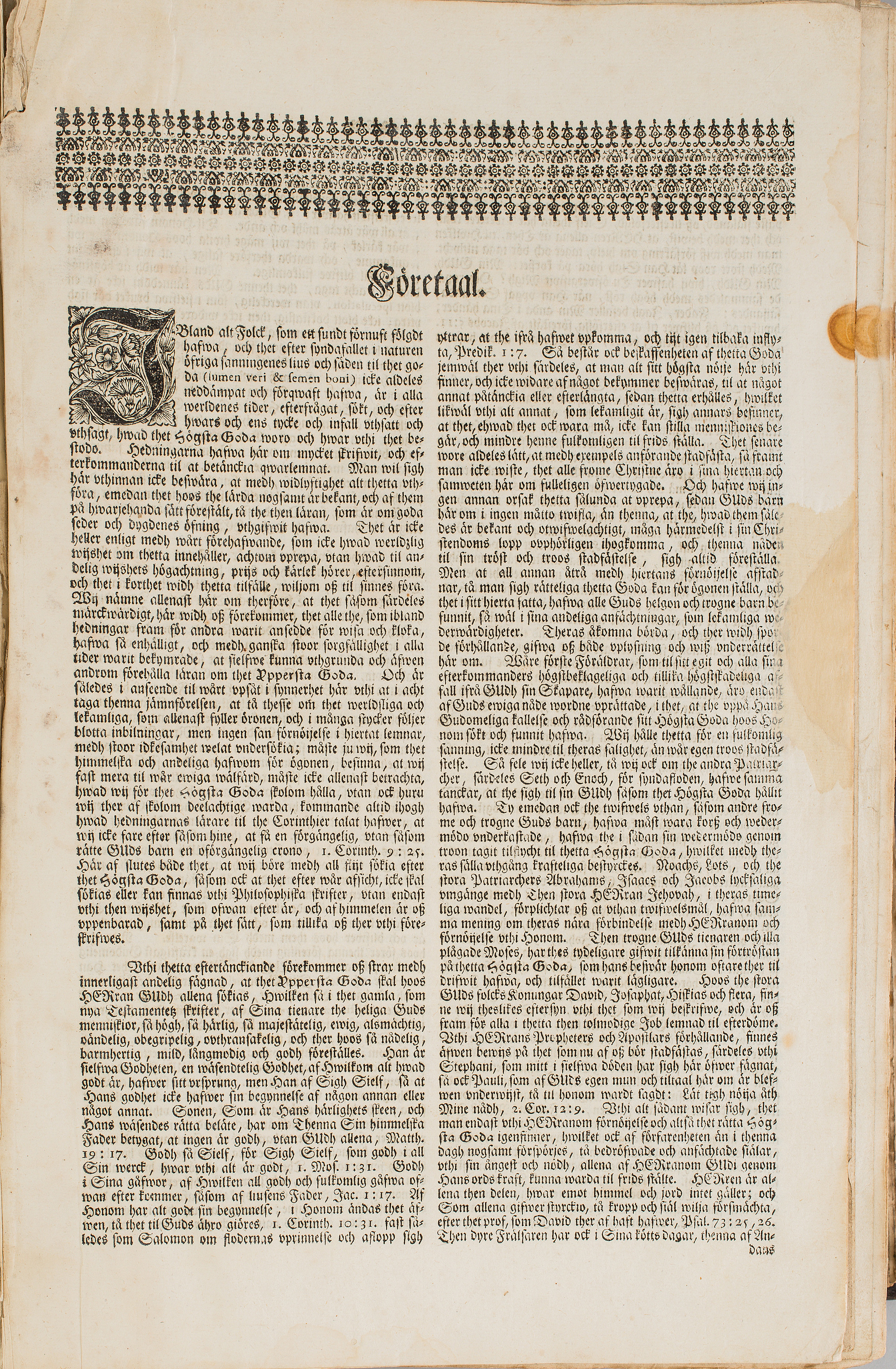 BIBEL - GAMLA TESTAMENTET, Johannes Gezelius, tryckt Henr. Christoph ...