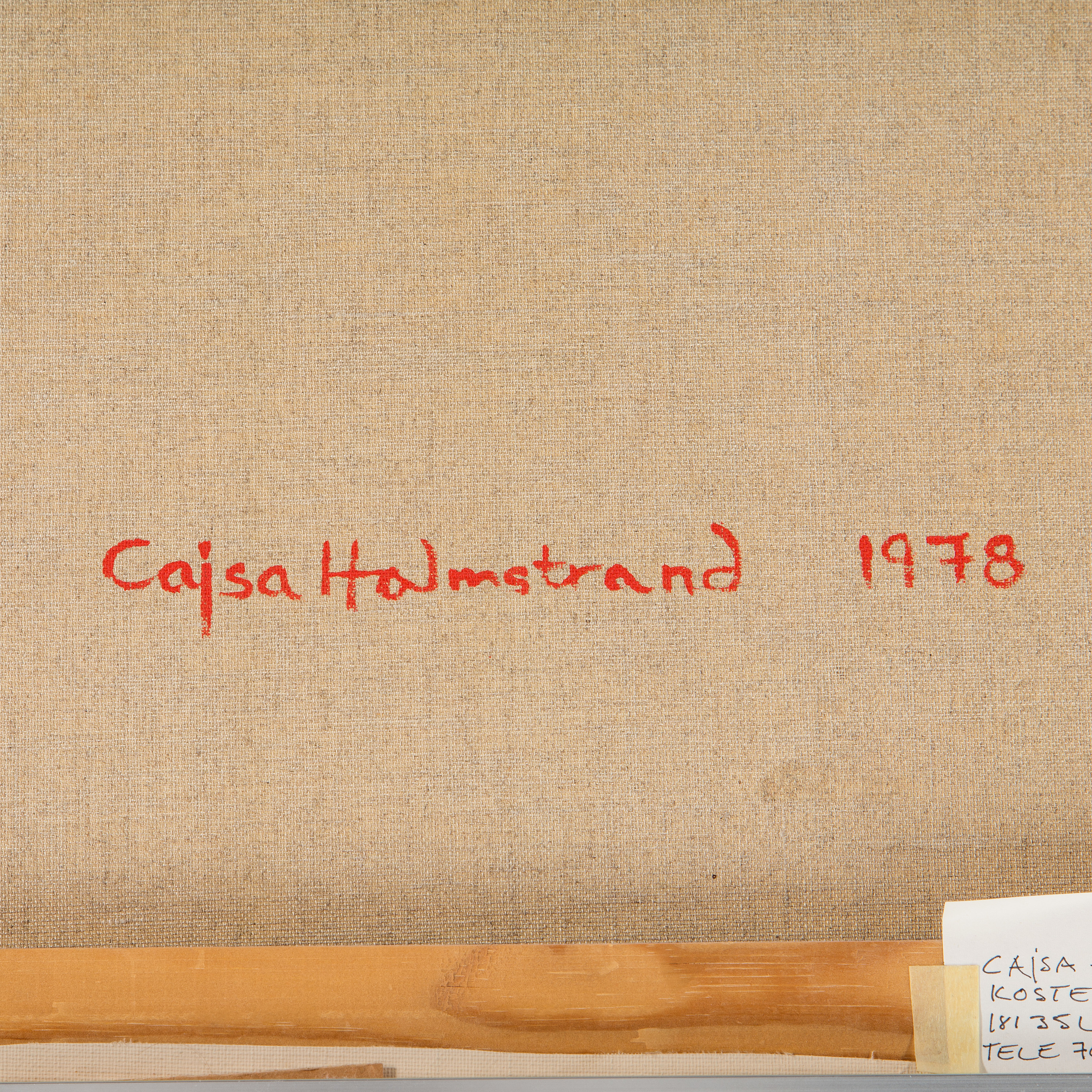 CAJSA HOLMSTRAND, acrylic on canvas, signed and dated 1978 on verso ...