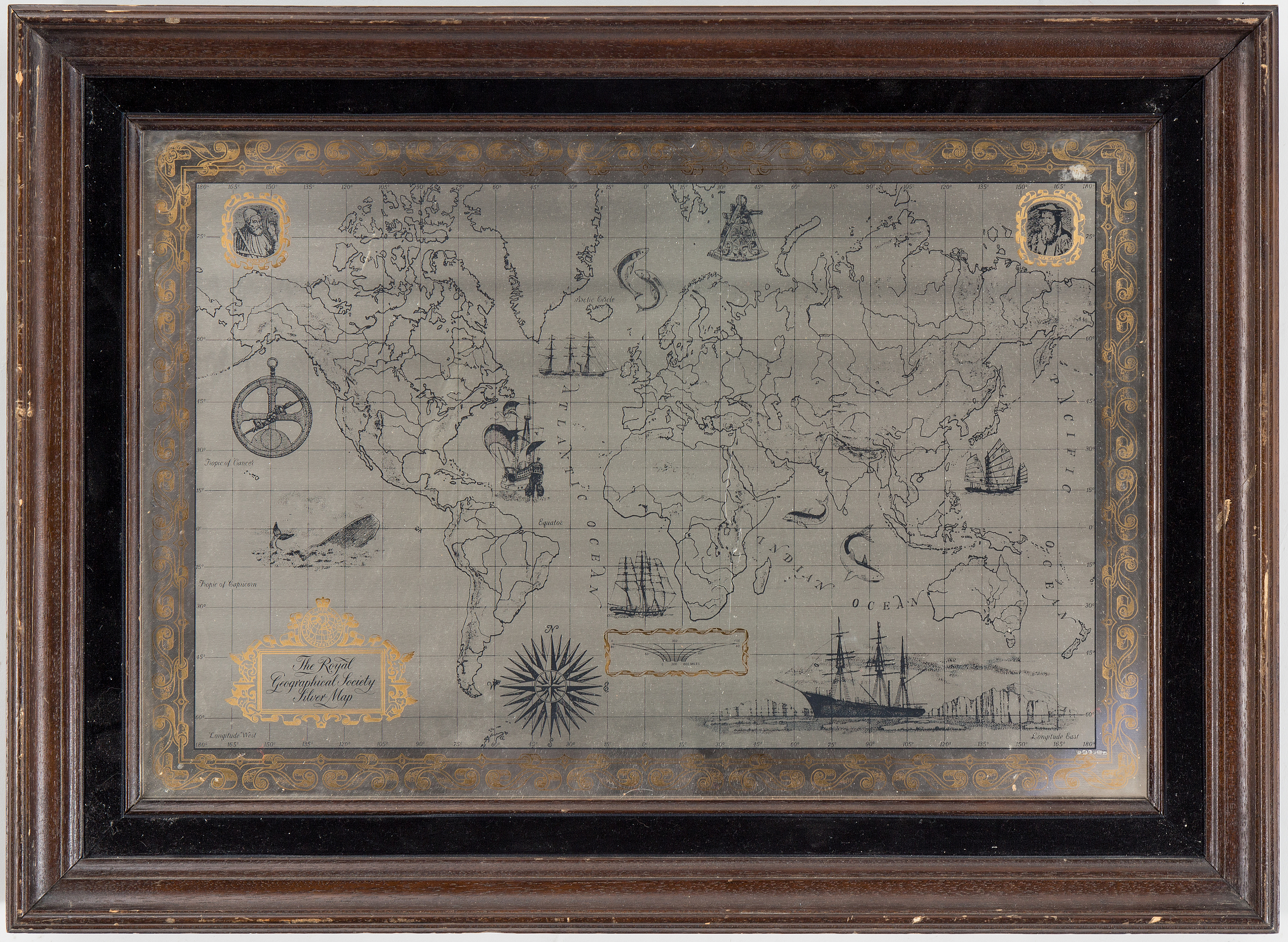 MAP, sterling silver, "The Royal Geographical society silver map ...